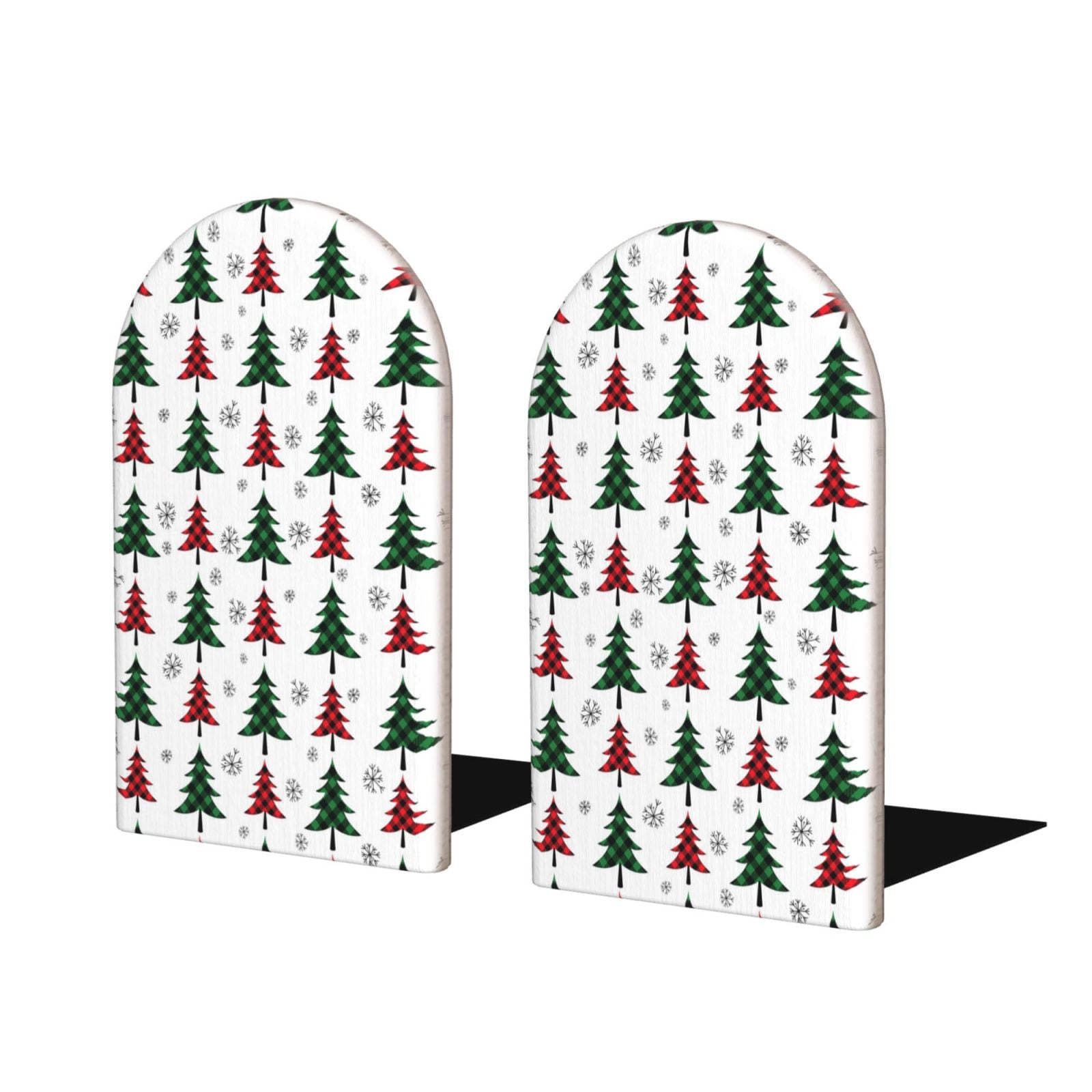 Tebeau Buffalo Plaid Christmas Trees Print Wood Bookends for Shelves ...