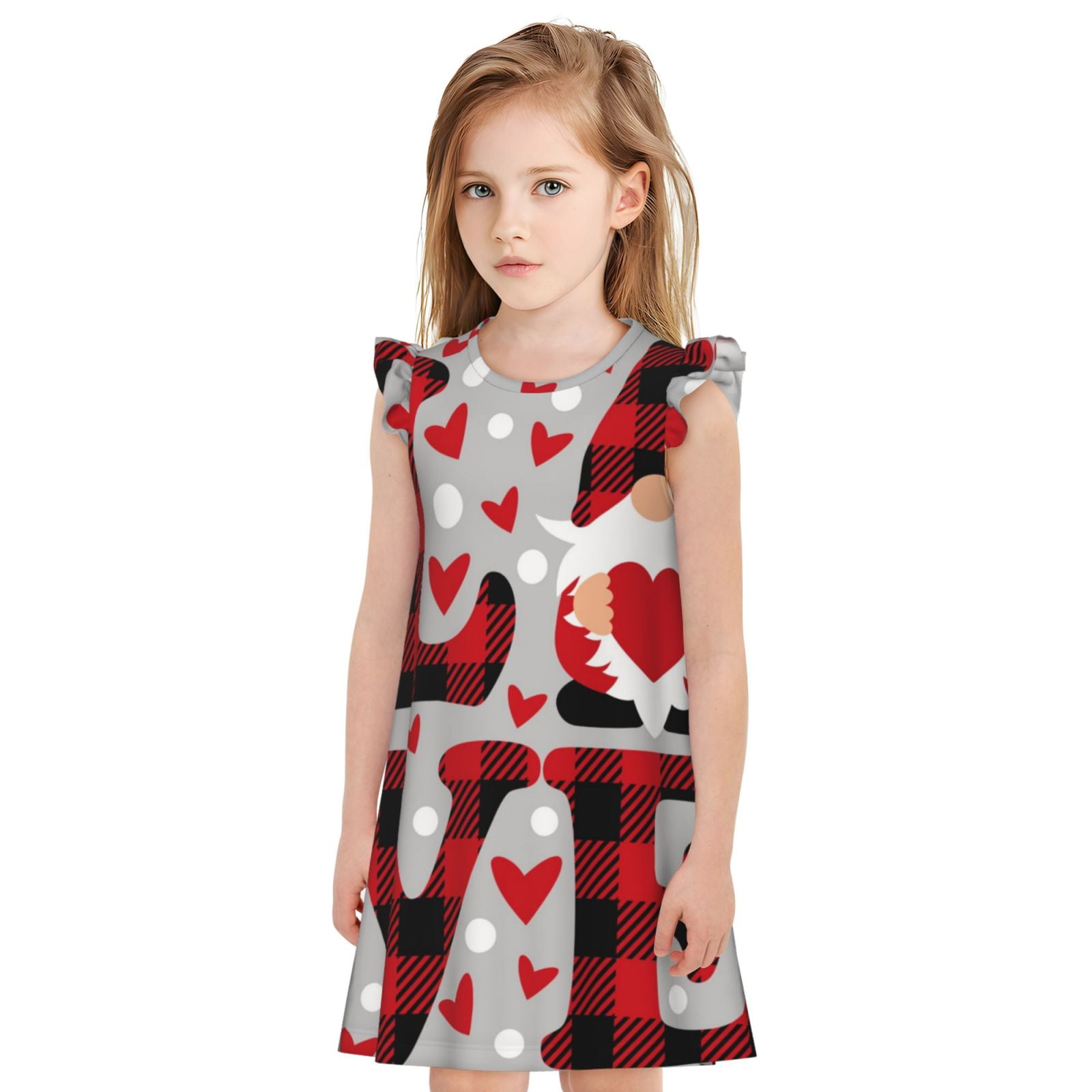 Tebeau Buffalo Plaid Love And Gnome Print Girls Nightgowns Flutter ...