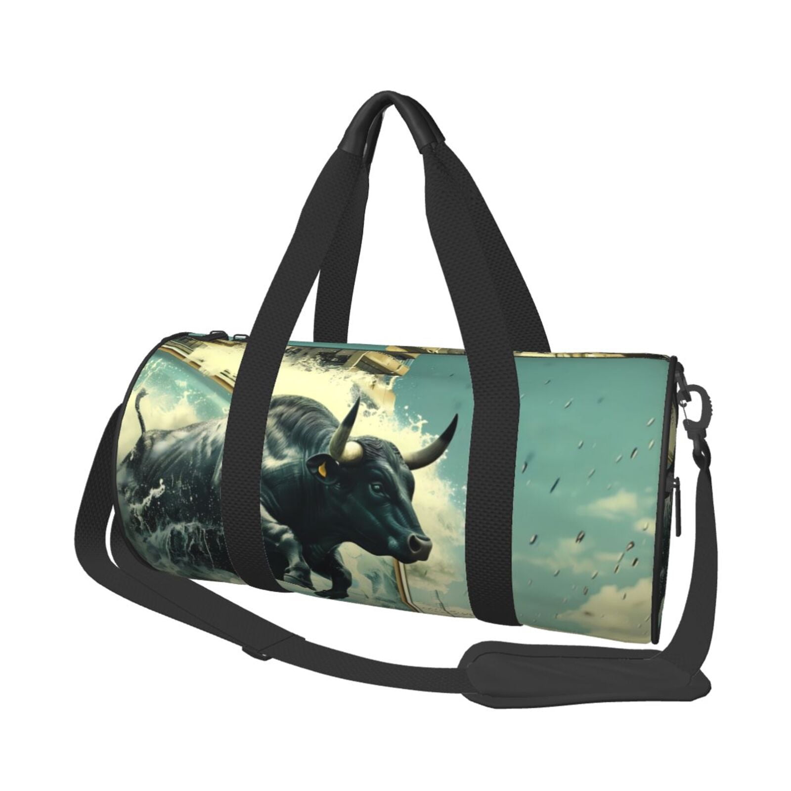 Tebeau Bull Charging Through Waves Print Travel Duffle Bag, Waterproof ...