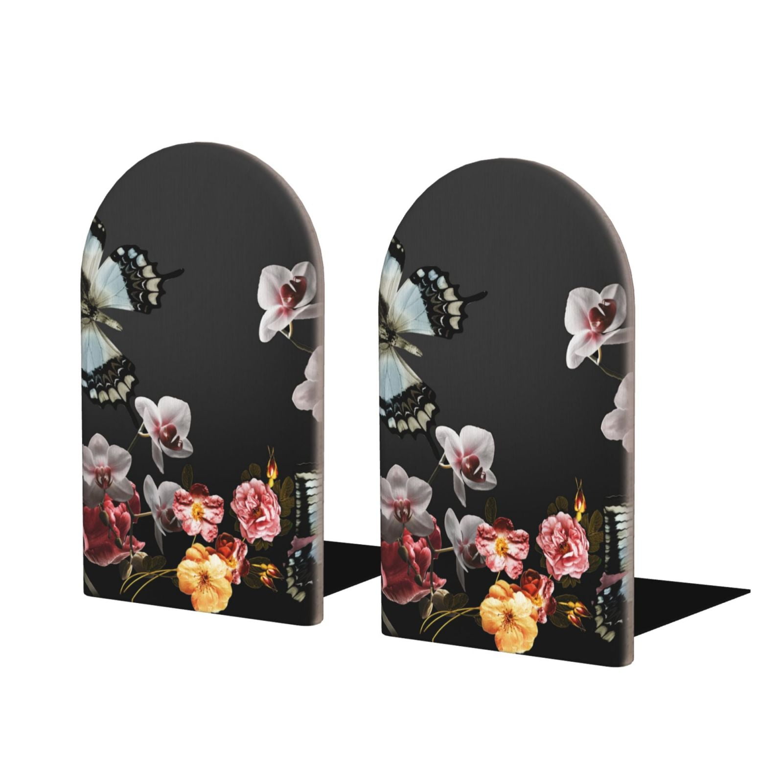 Tebeau Butterfly with Fowers Print Wood Bookends for Shelves,Bookends ...