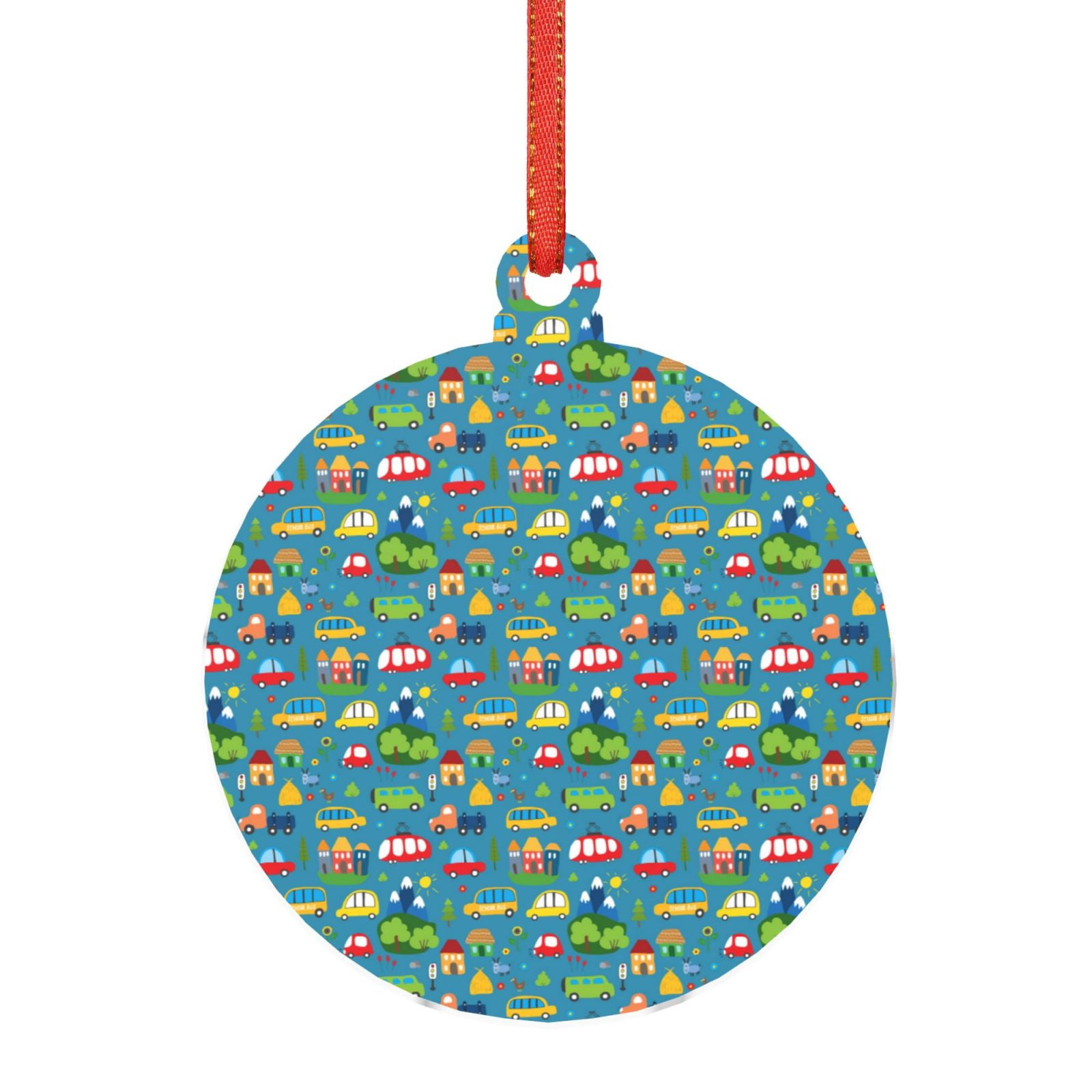 Tebeau Cars Transportation Print Christmas Tree Ornaments Round ...