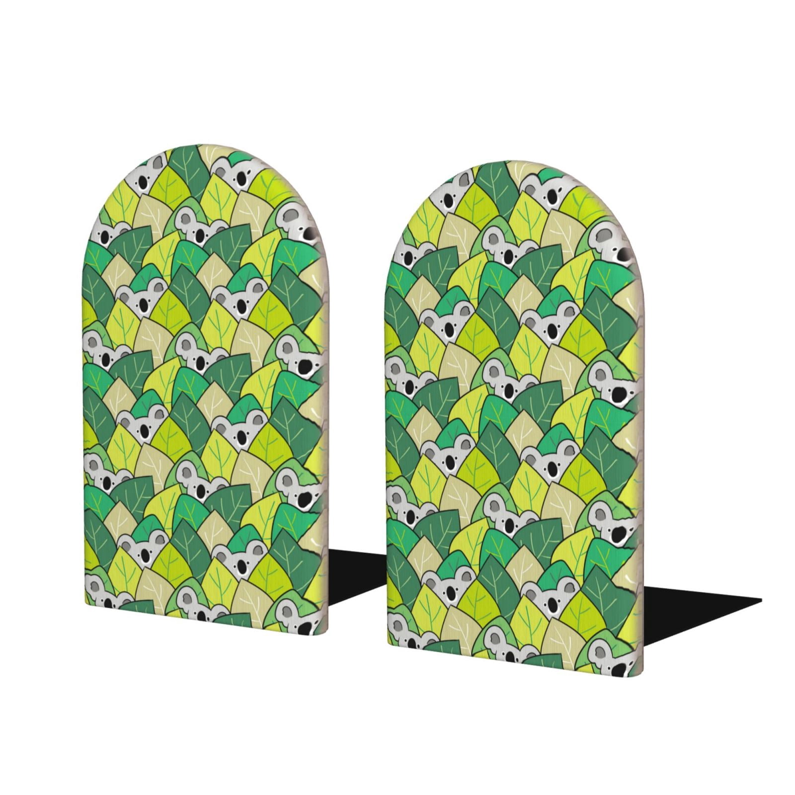 Tebeau Cartoon Koala Bear and Leaf Print Wood Bookends for Shelves ...