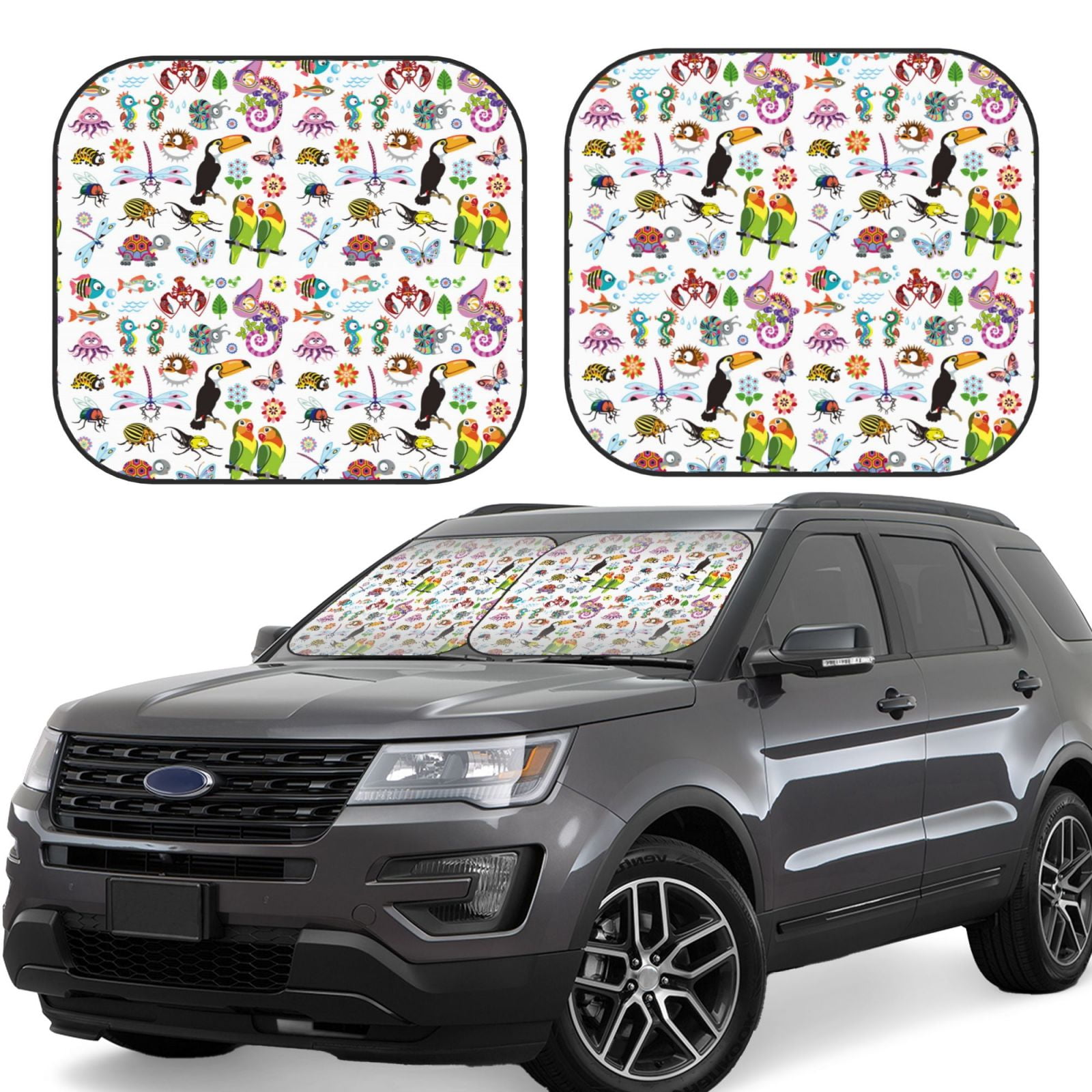 Tebeau Cartoon Wild Animals Print Foldable Car Windshield Sun Shades ...