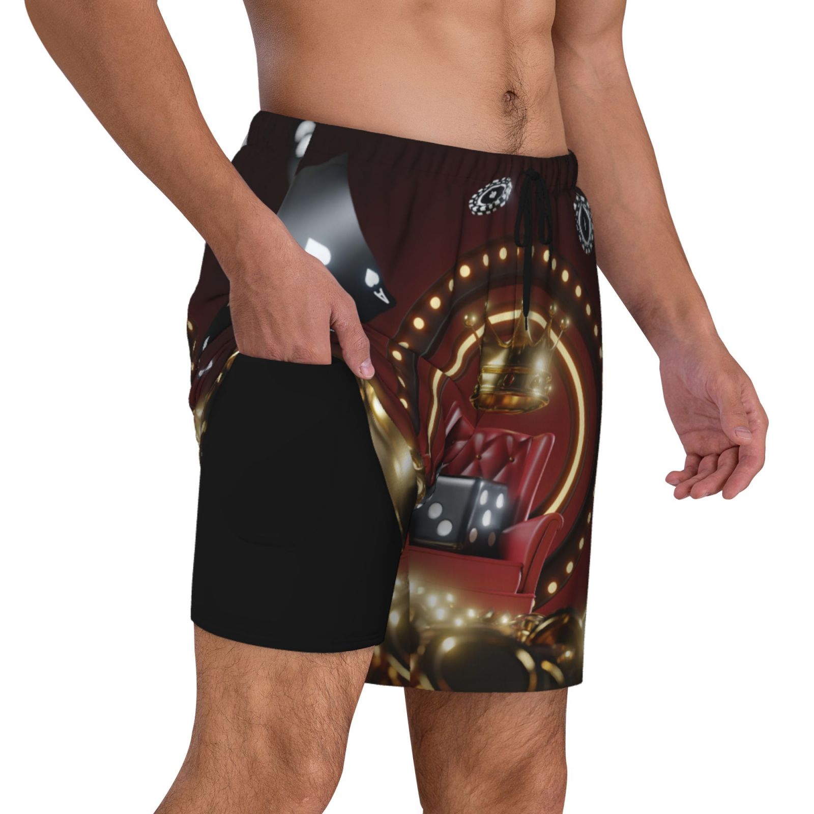 Tebeau Casino King And Playing Cards Print Men's Swim Trunks with ...