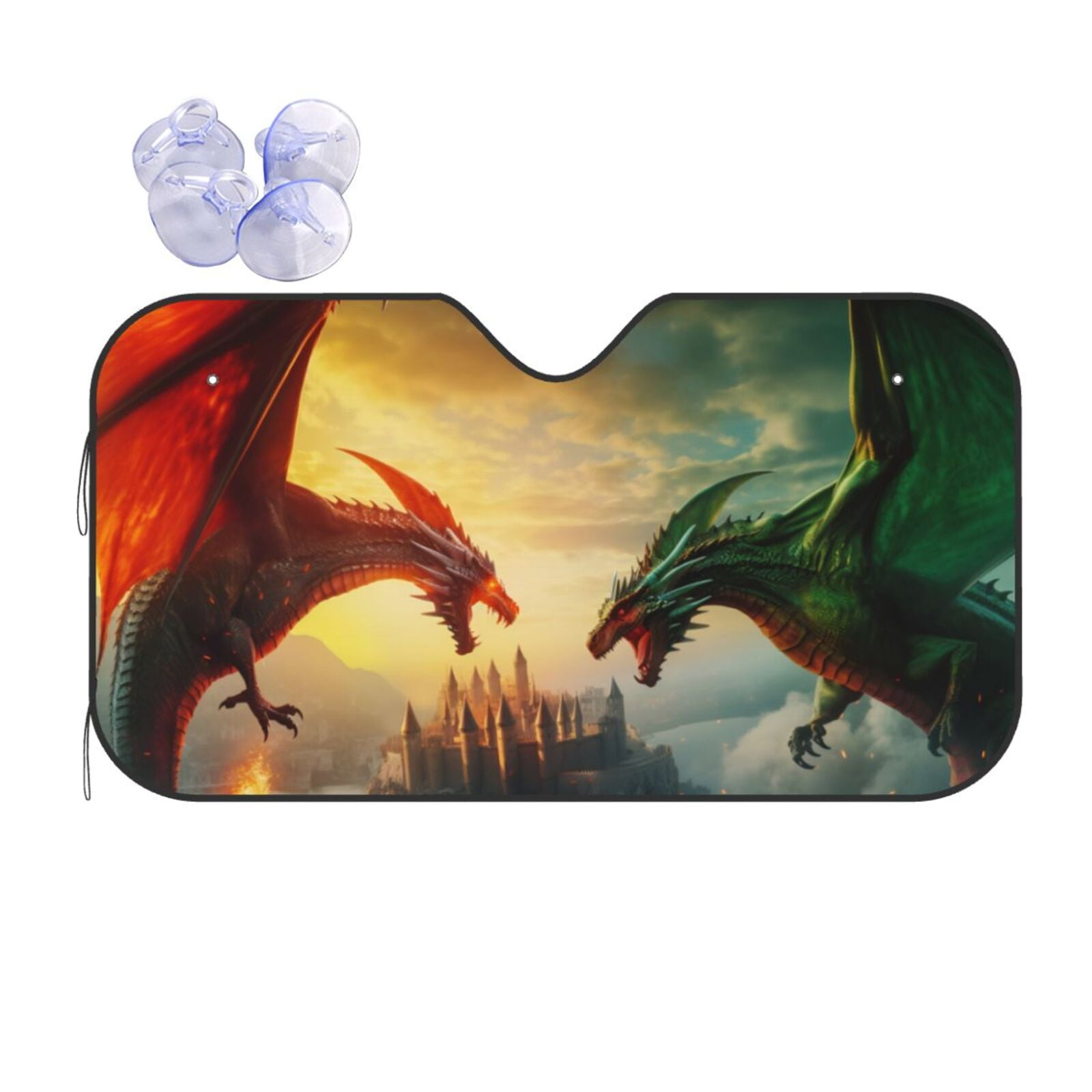 Tebeau Castle Red Green Sky Dragon Print Foldable Car Windshield Sun ...