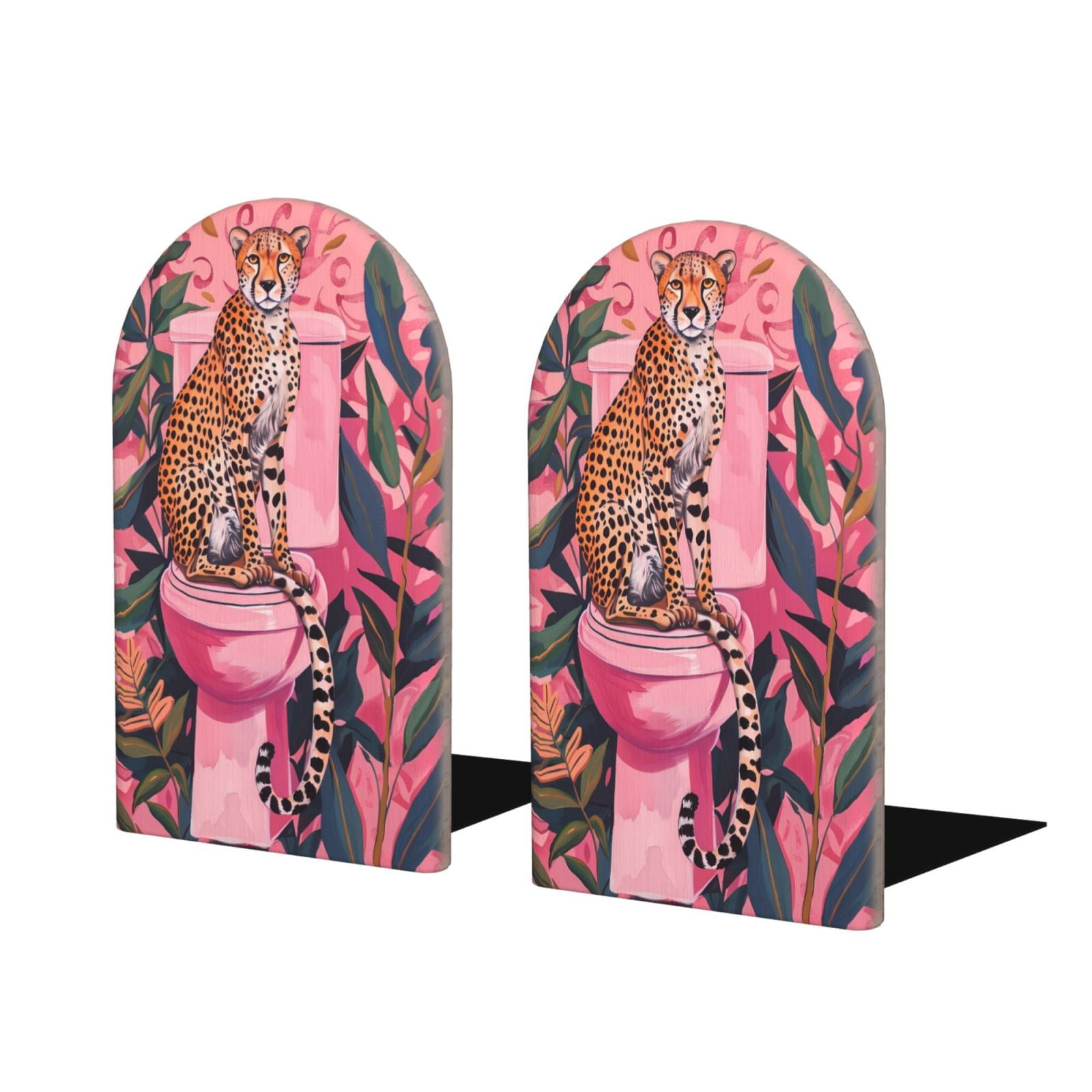 Tebeau Cheetah On Toilet Humor Art Print Wood Bookends for Shelves ...