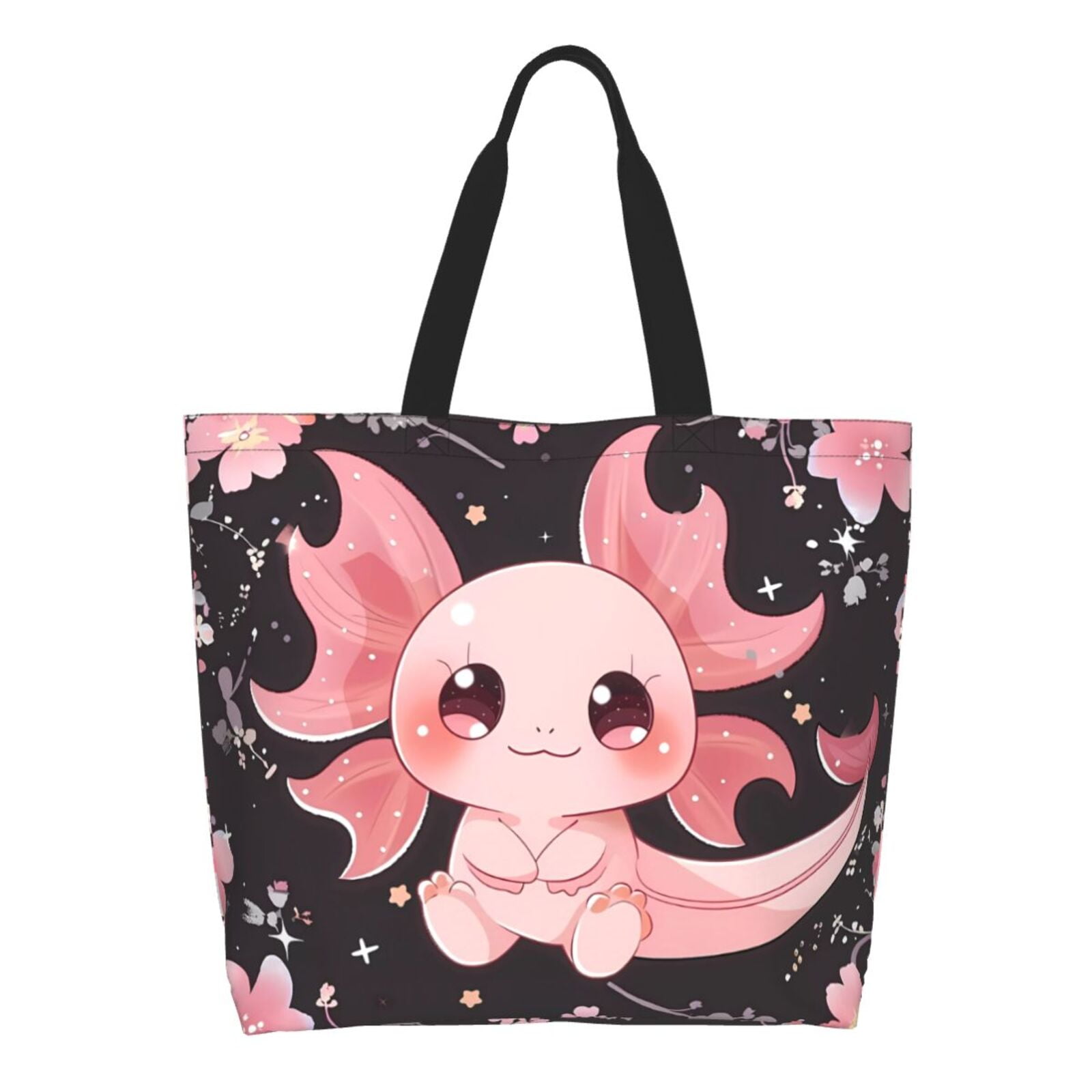 Tebeau Chibi Axolotl Sakura Fantasy Print Reusable Grocery Bags,Heavy ...