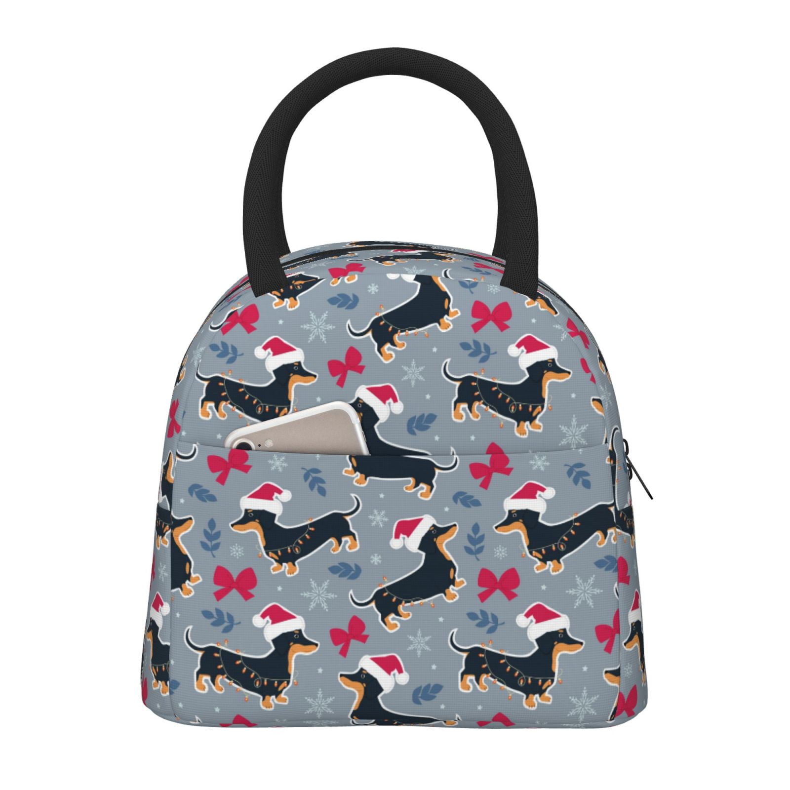 Tebeau Christmas Hat Dachshund Print Lunch Box Lunch Bag for Women ...