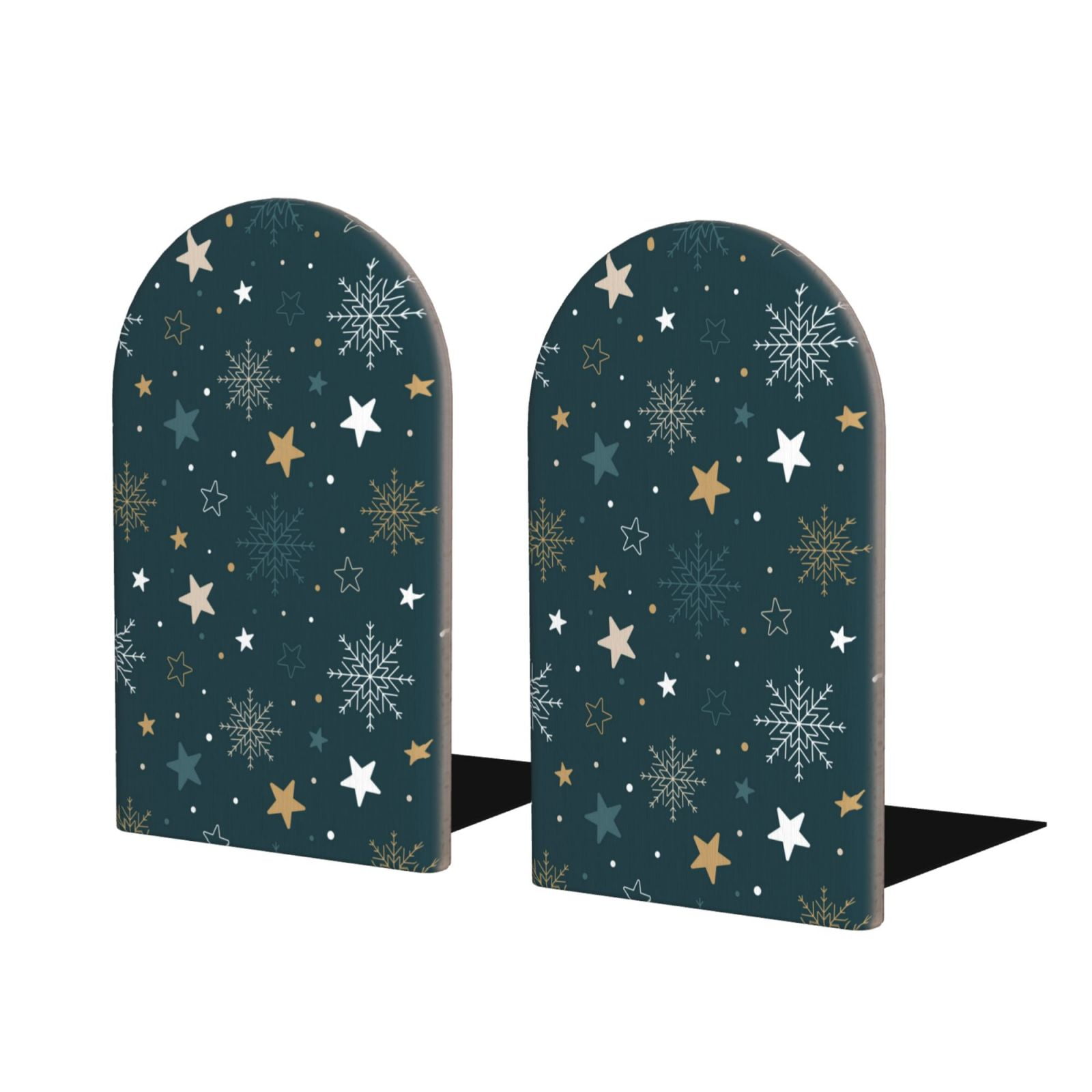 Tebeau Christmas Snowflake Print Wood Bookends for Shelves,Bookends ...