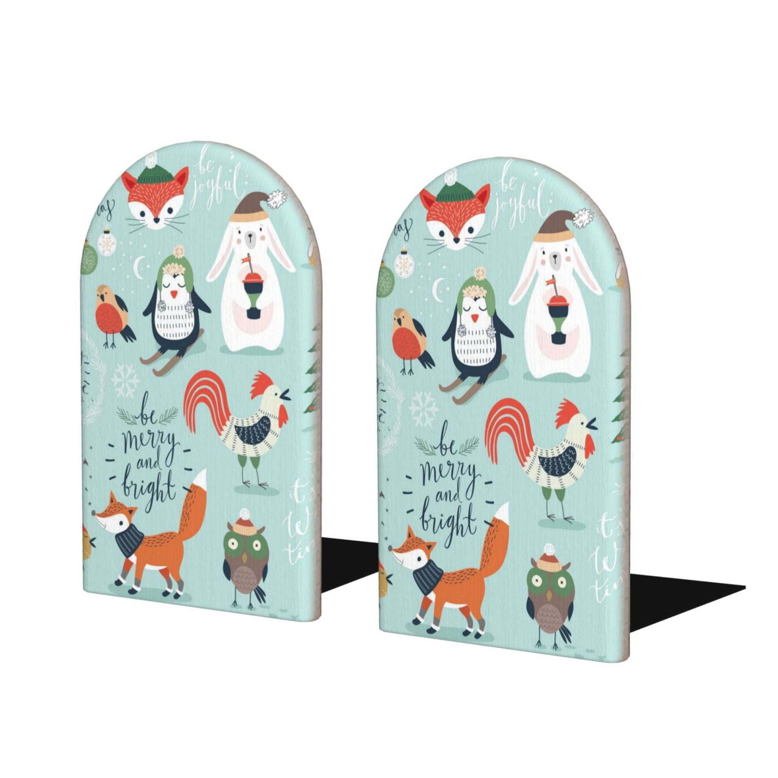 Tebeau Christmas Winter Animals Print Wood Bookends for Shelves ...