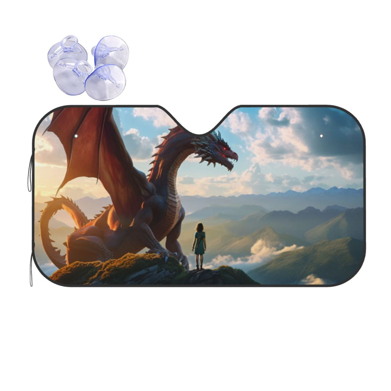 Tebeau Clear Sky Mountain Red Dragon Print Foldable Car Windshield Sun ...