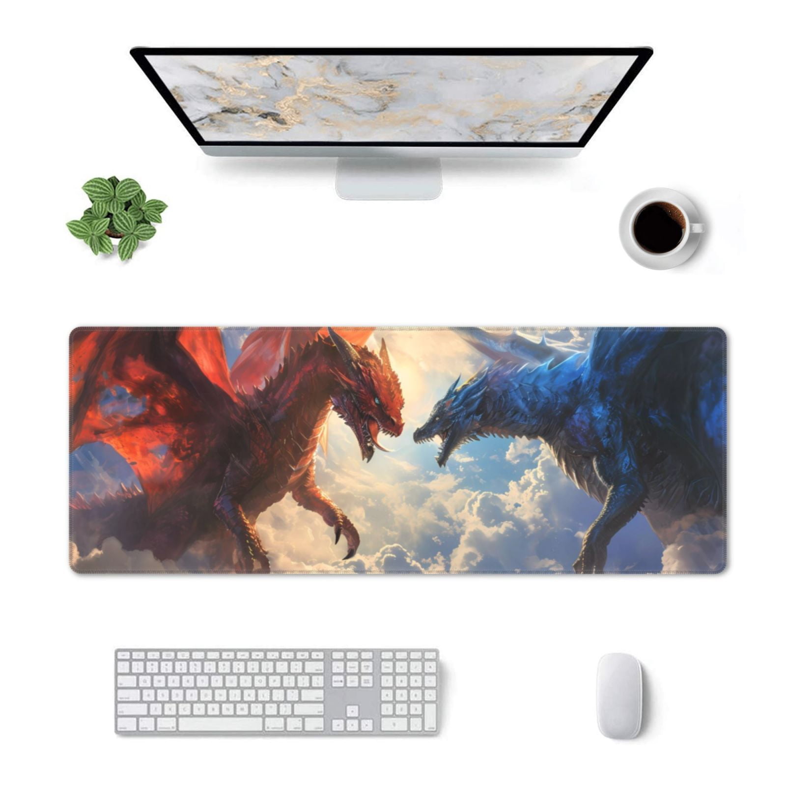 Tebeau Cloud Red And Blue Dragon Print 12x31.5 inch Gaming Mouse Pad ...