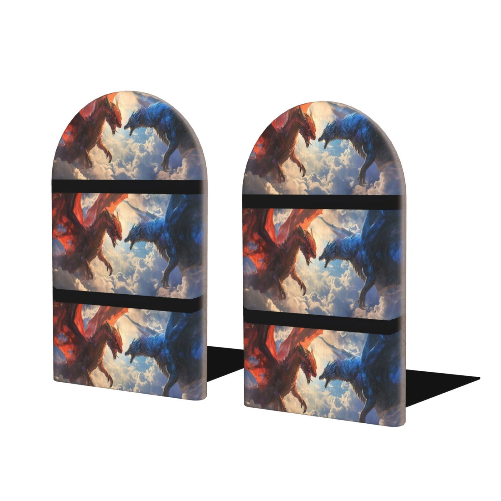 Tebeau Cloud Red And Blue Dragon Print Wood Bookends for Shelves ...