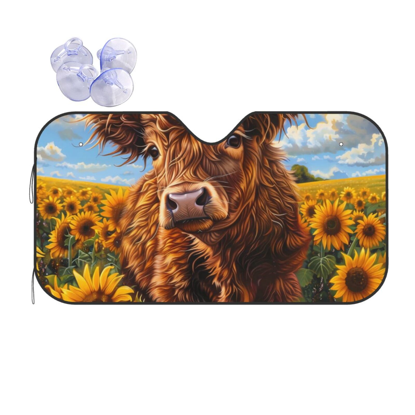 Tebeau Cloud Sky Sunflower Cow Print Foldable Car Windshield Sun Shades ...