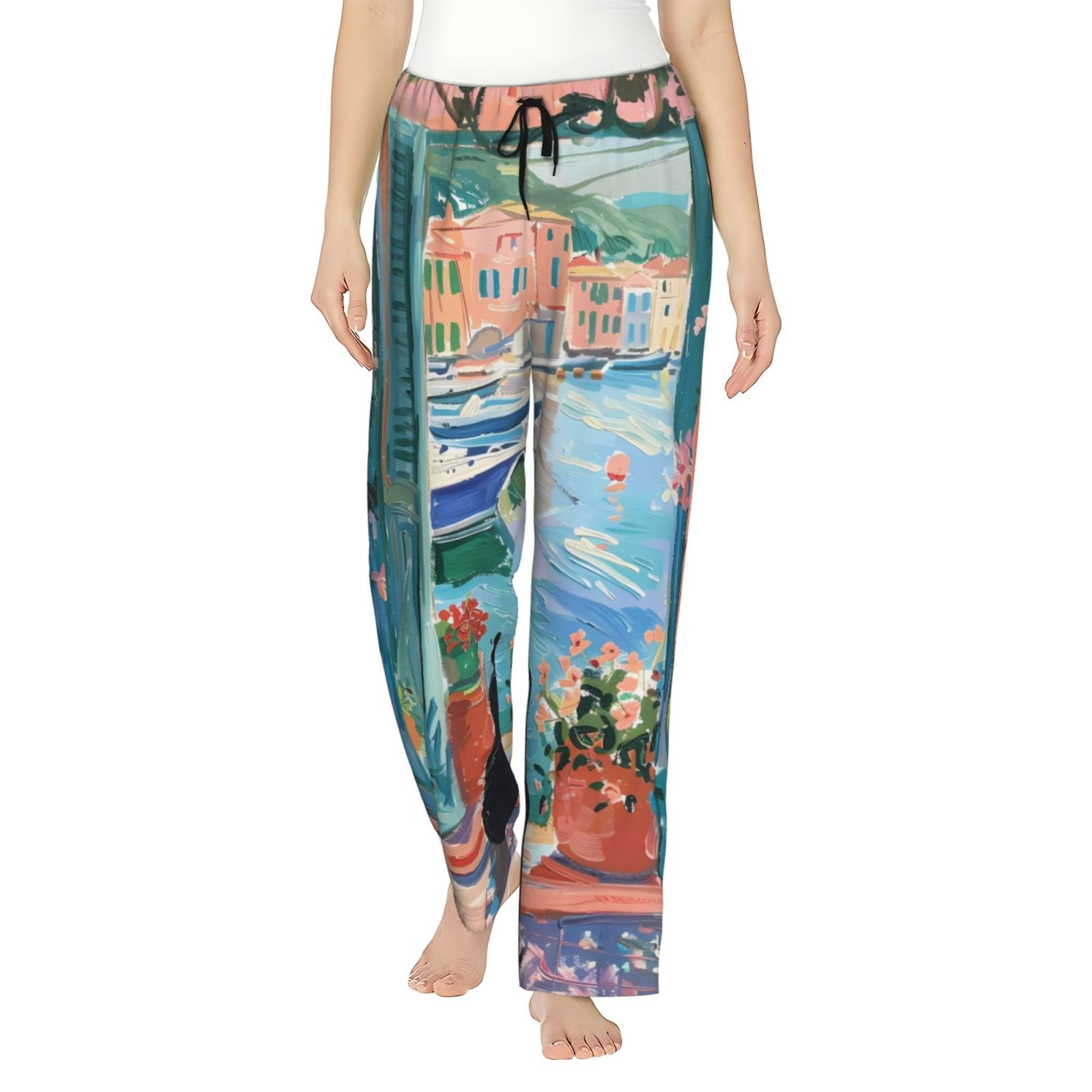 Tebeau Coastal Cat By The Window Print Women Pajama Pants Women's ...