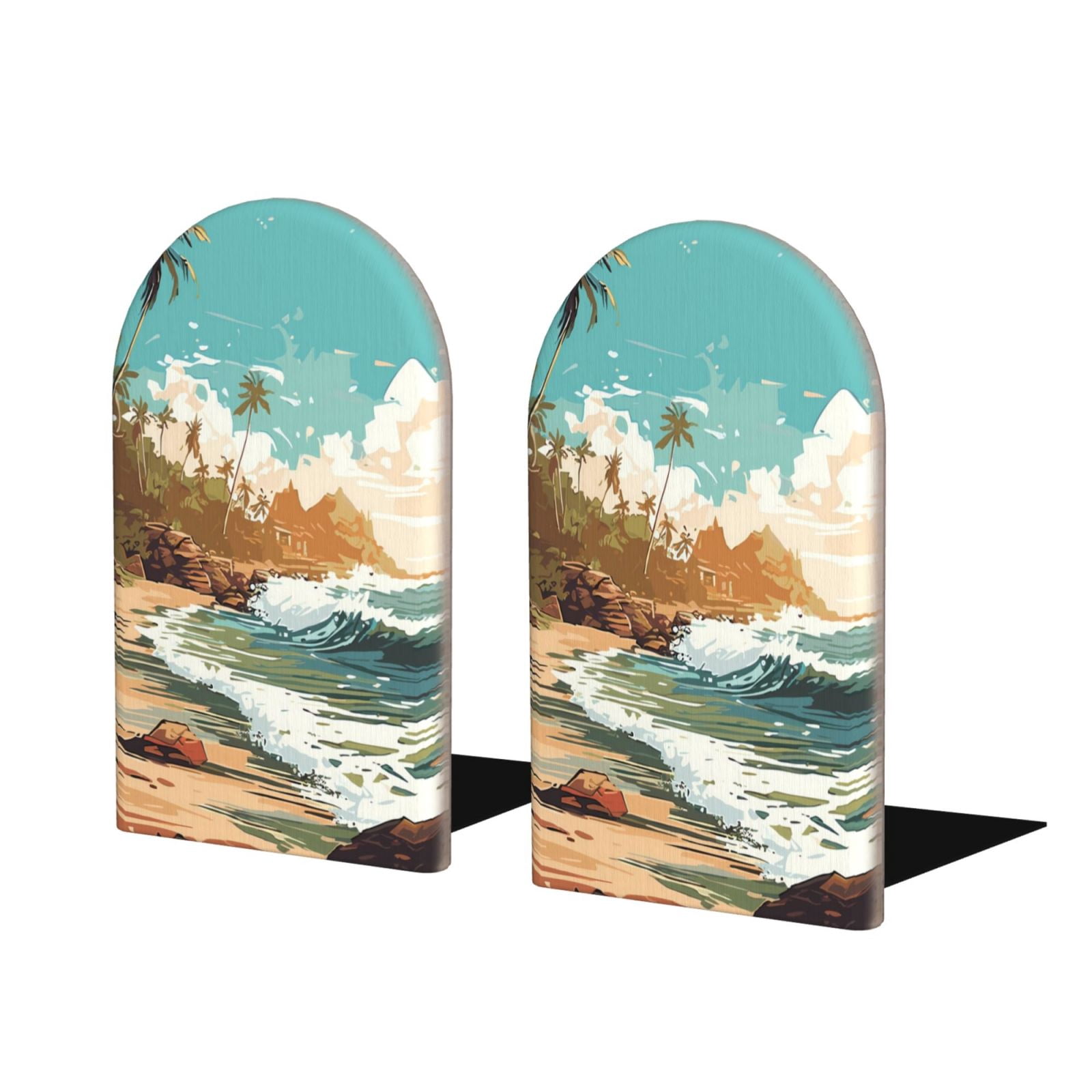 Tebeau Coastal Palm Beach Print Wood Bookends for Shelves,Bookends,Book ...