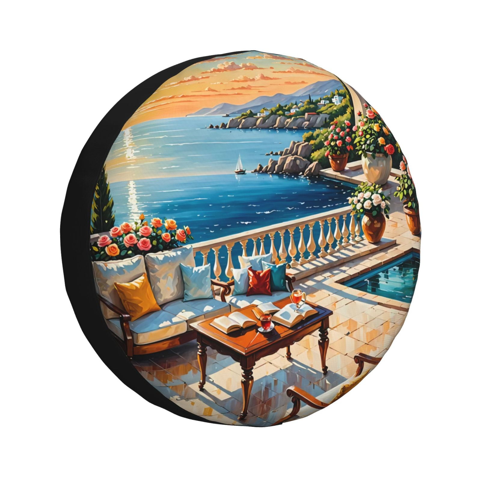 Tebeau Coastal Style Garden Villa Print Spare Tire Cover Wheel Tire ...