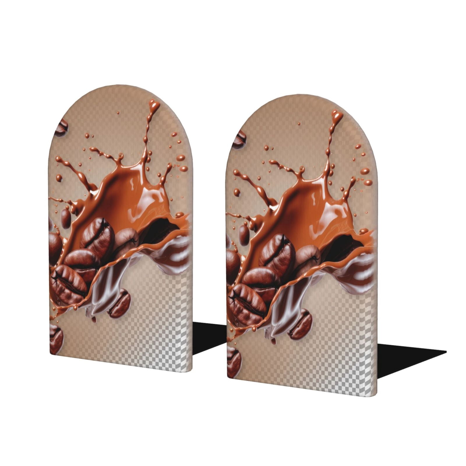 Tebeau Coffee Beans Chocolate Splash Print Wood Bookends for Shelves ...