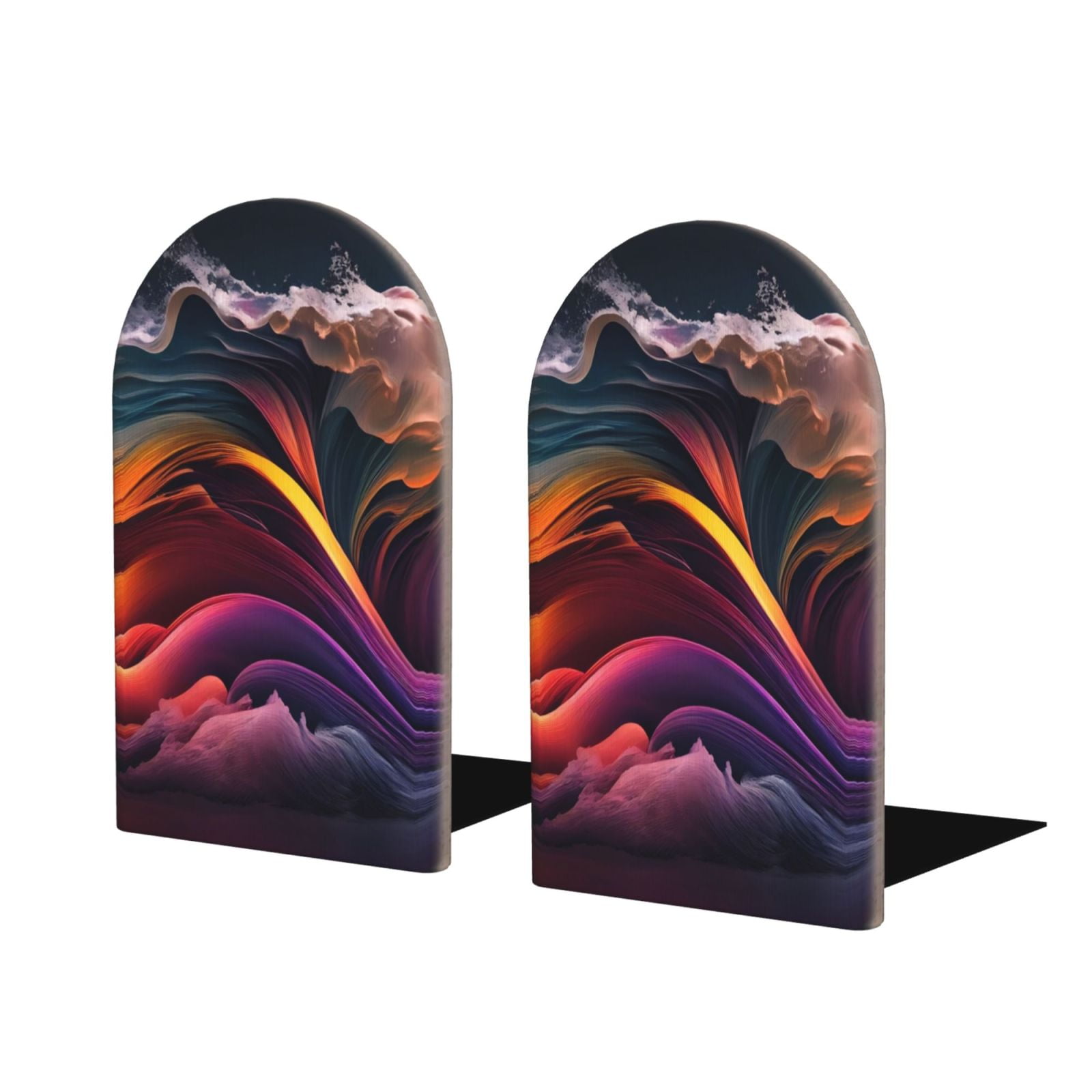 Tebeau Colorful Abstract Wave Motion Print Wood Bookends for Shelves ...