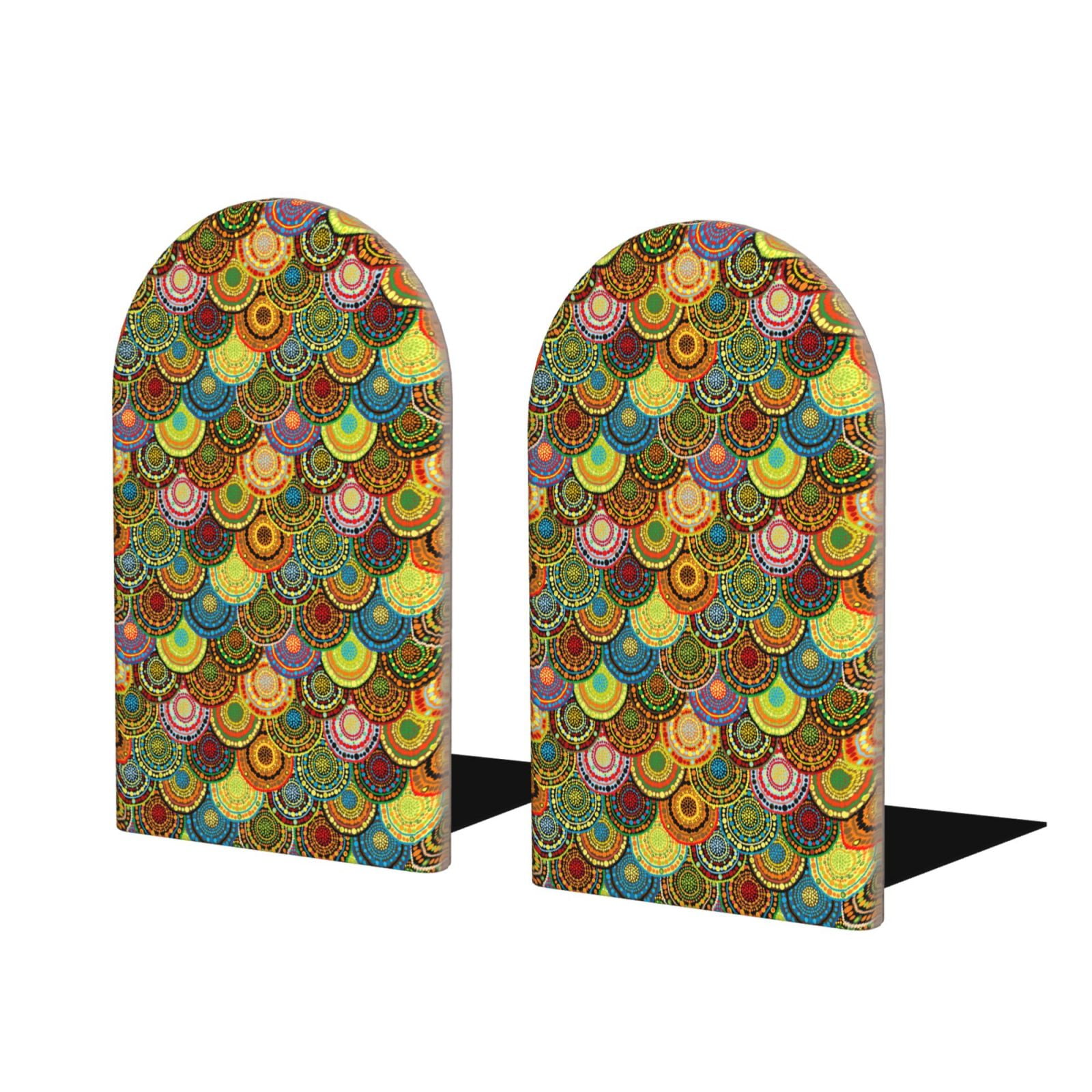 Tebeau Colorful Circle Print Wood Bookends for Shelves,Bookends,Book ...