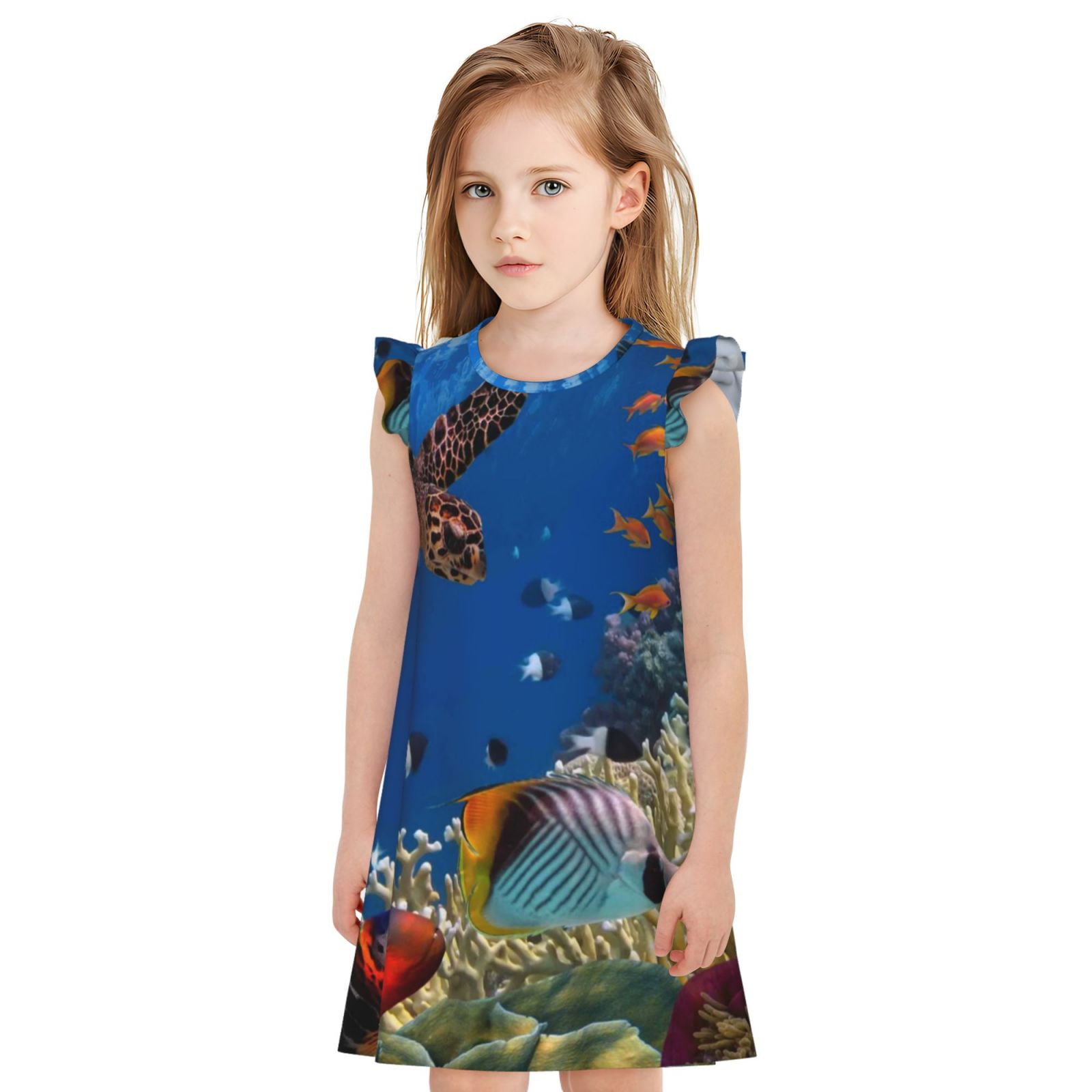 Tebeau Colorful Coral Reef Print Girls Nightgowns Flutter Sleeve ...