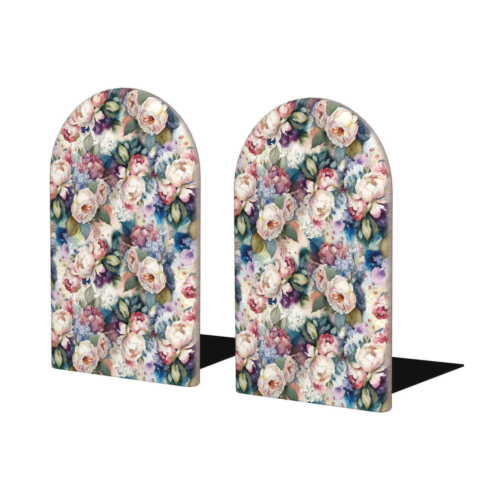 Tebeau Colorful Flowers Print Wood Bookends for Shelves,Bookends,Book ...