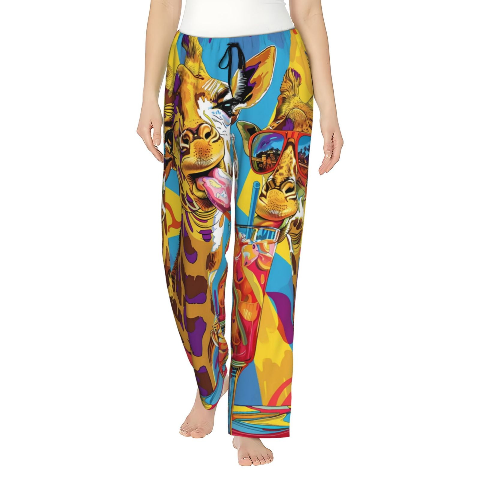 Tebeau Colorful Giraffes with Drinks Print Women Pajama Pants Women's ...
