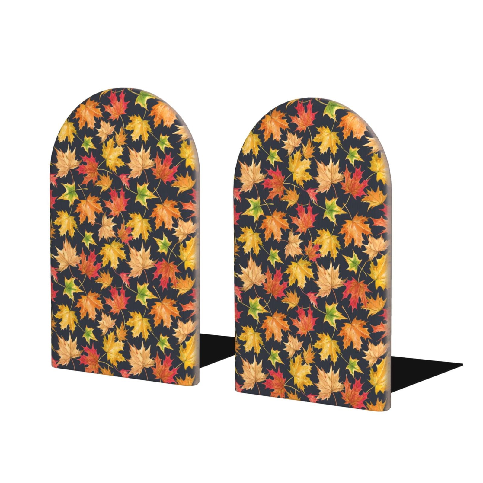 Tebeau Colorful Maple Leaves Print Wood Bookends for Shelves,Bookends ...