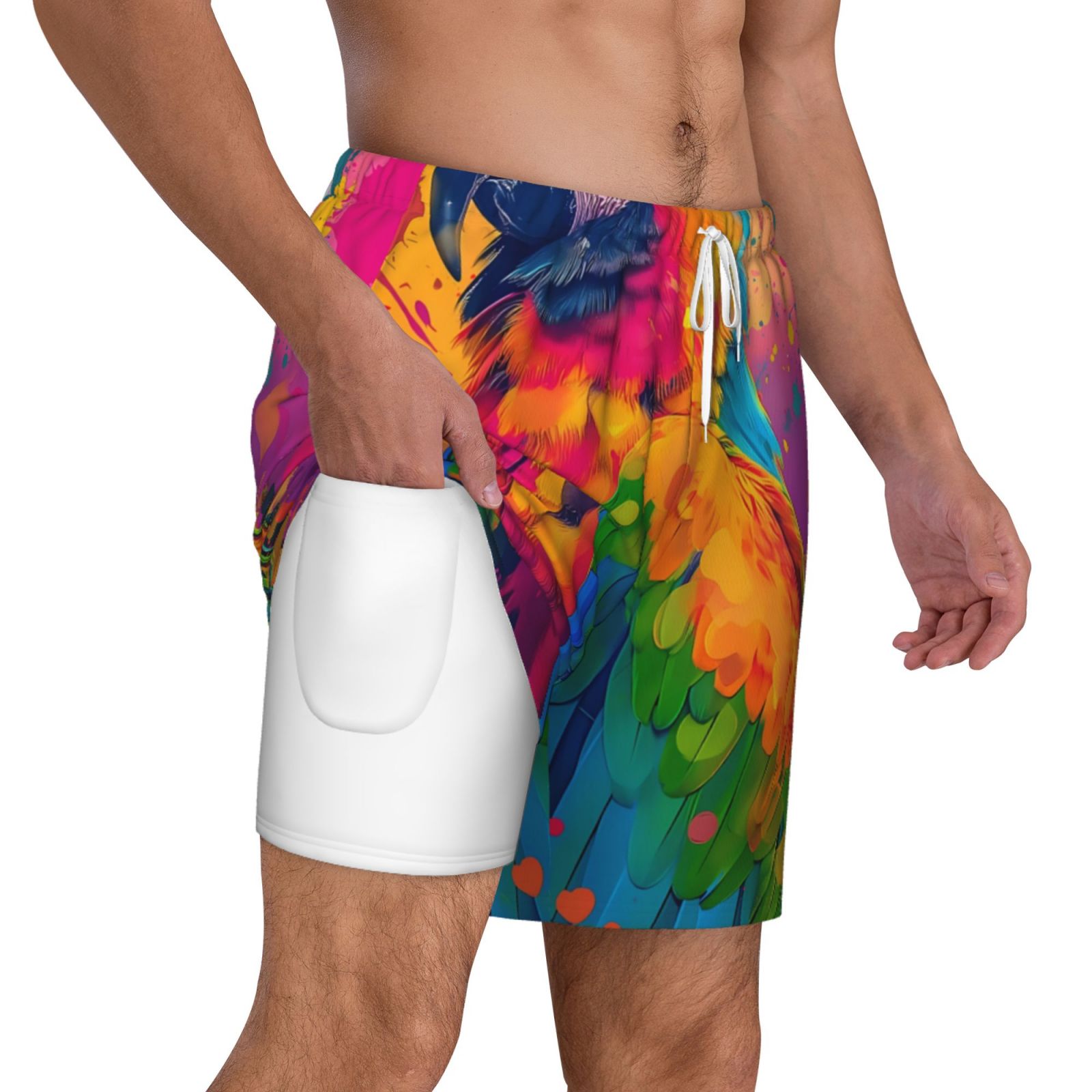 Tebeau Colorful Parrot Jungle Dream A Print Men's Swim Trunks with ...