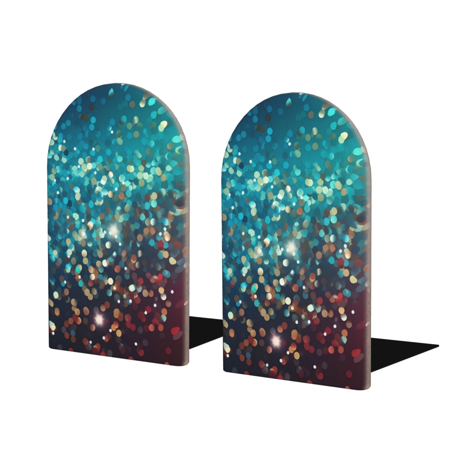 Tebeau Colorful Rainbow Glitter Print Wood Bookends for Shelves ...
