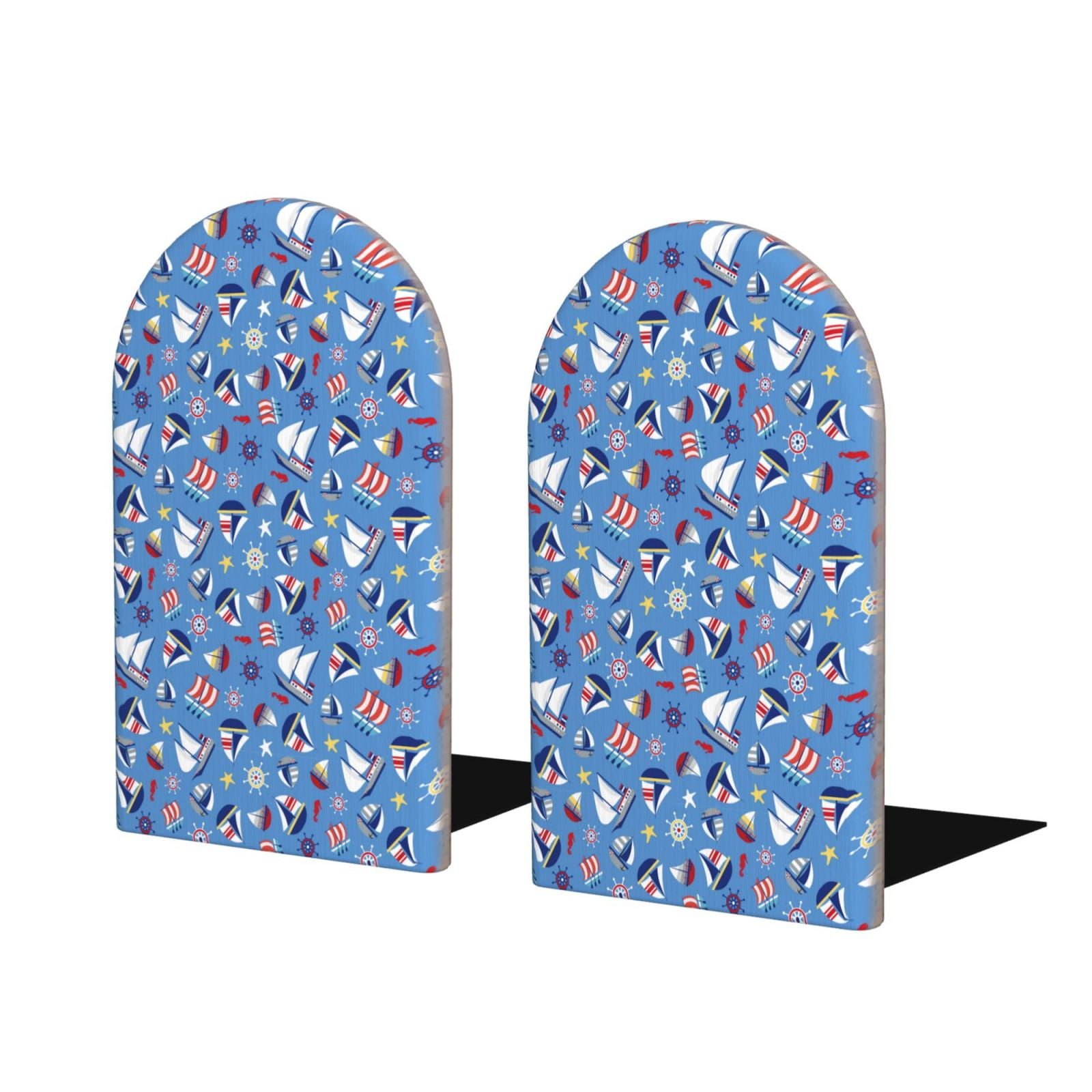 Tebeau Colorful Sailing Ship Print Wood Bookends for Shelves,Bookends ...