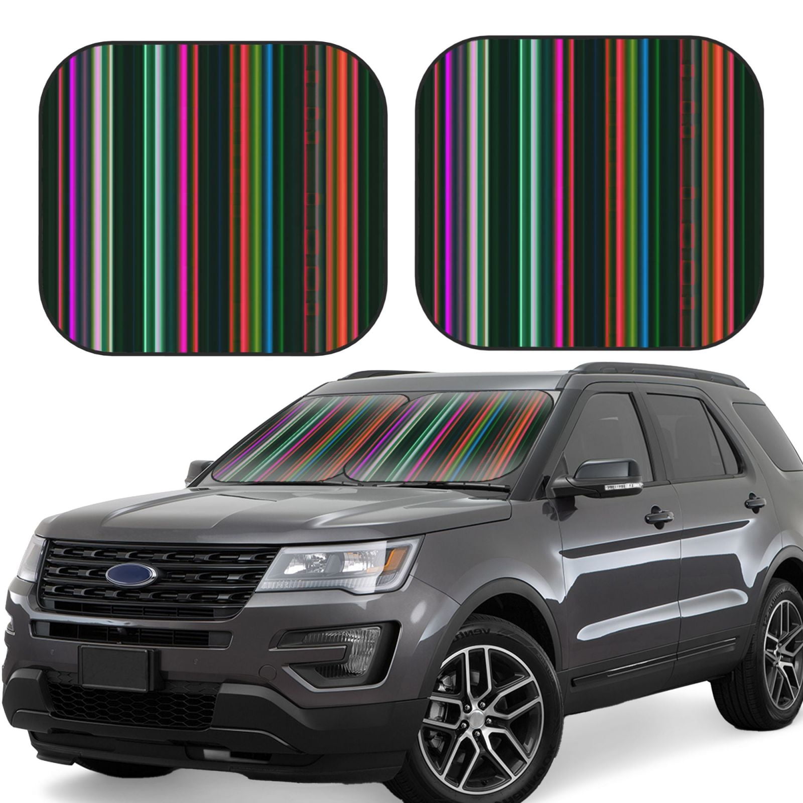 Tebeau Colorful Stripes Print Foldable Car Windshield Sun Shades ...