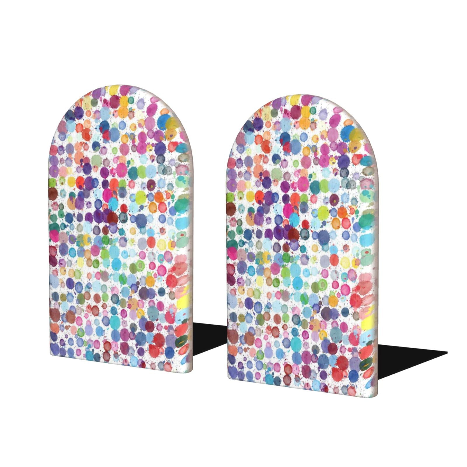 Tebeau Colorful Watercolor Dots Print Wood Bookends for Shelves ...