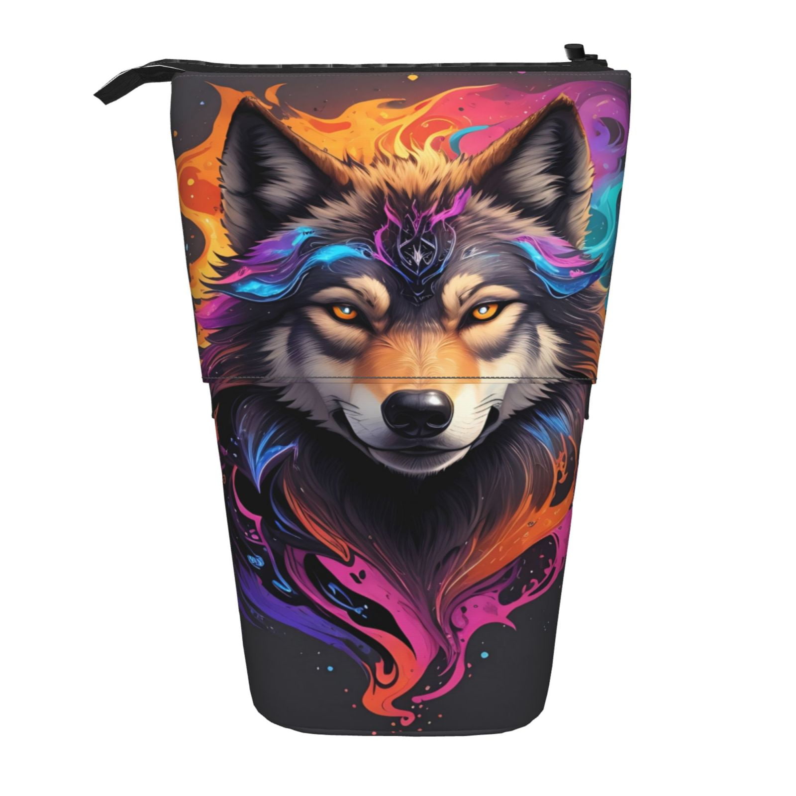 Tebeau Colorful Wolf Head Print Telescopic Pencil Bag Pen Holder Pop Up ...