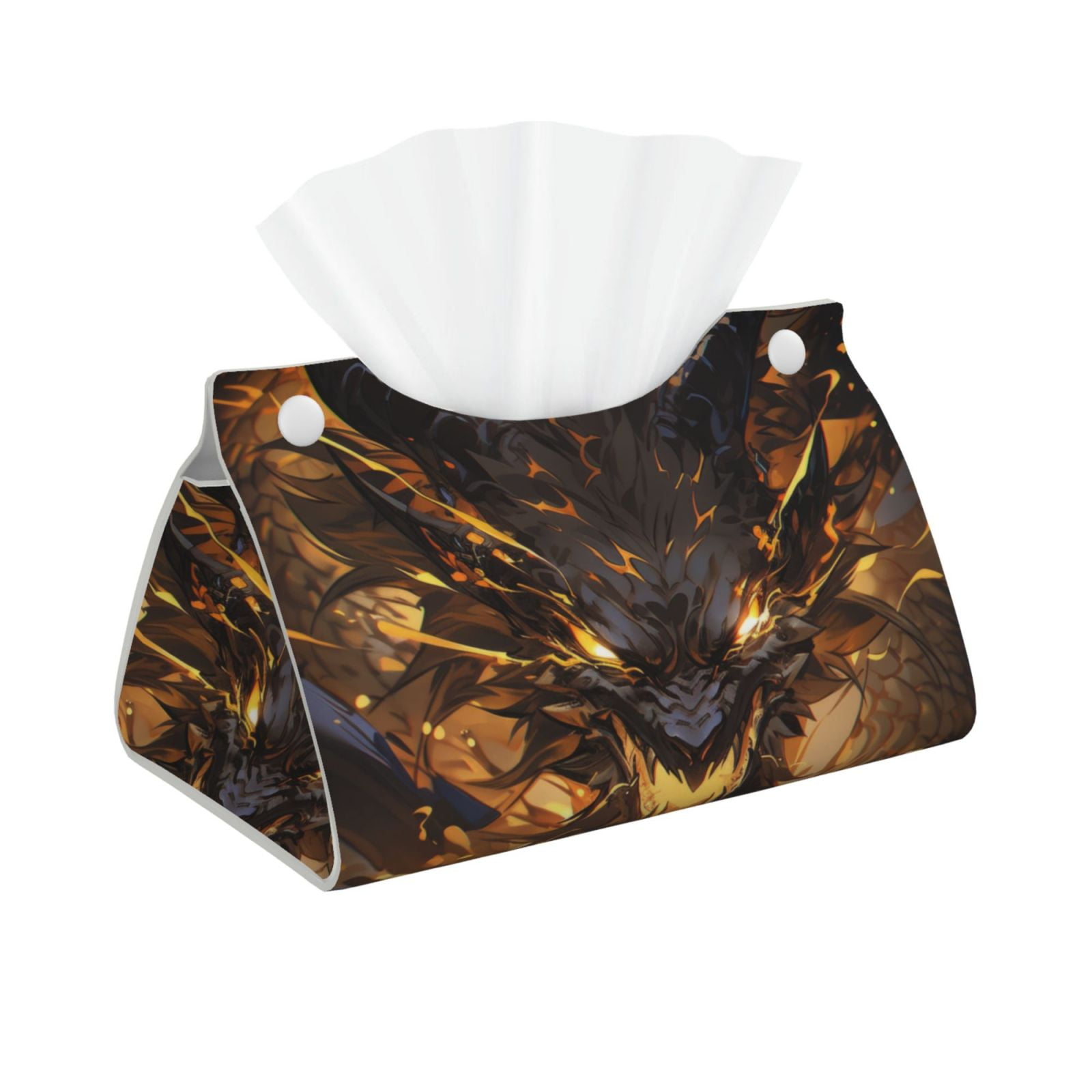 Tebeau Cool Black Gold Dragon Print Tissue Box Cover,Modern PU Leather ...