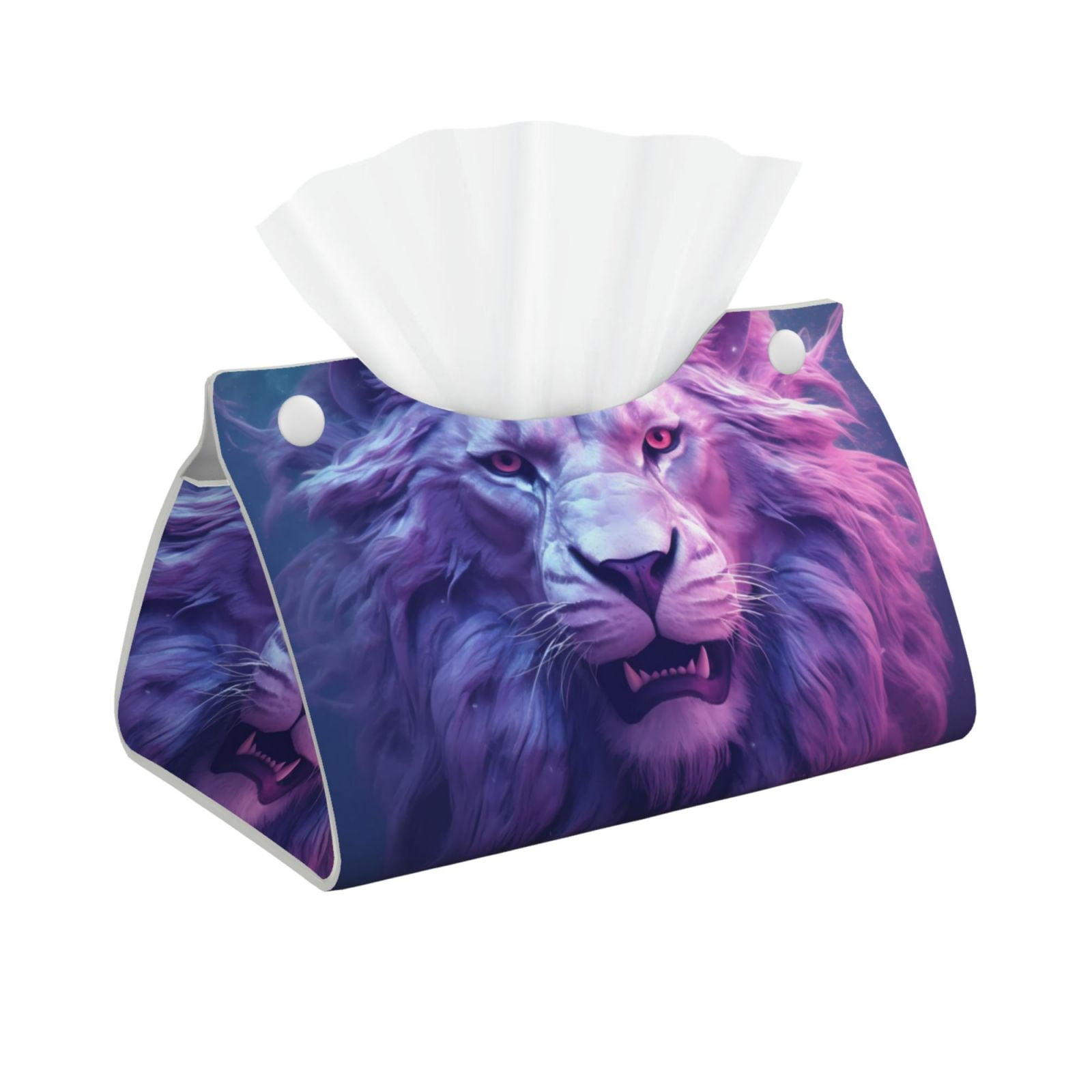 Tebeau Cool Lion Head Print Tissue Box Cover,Modern PU Leather ...