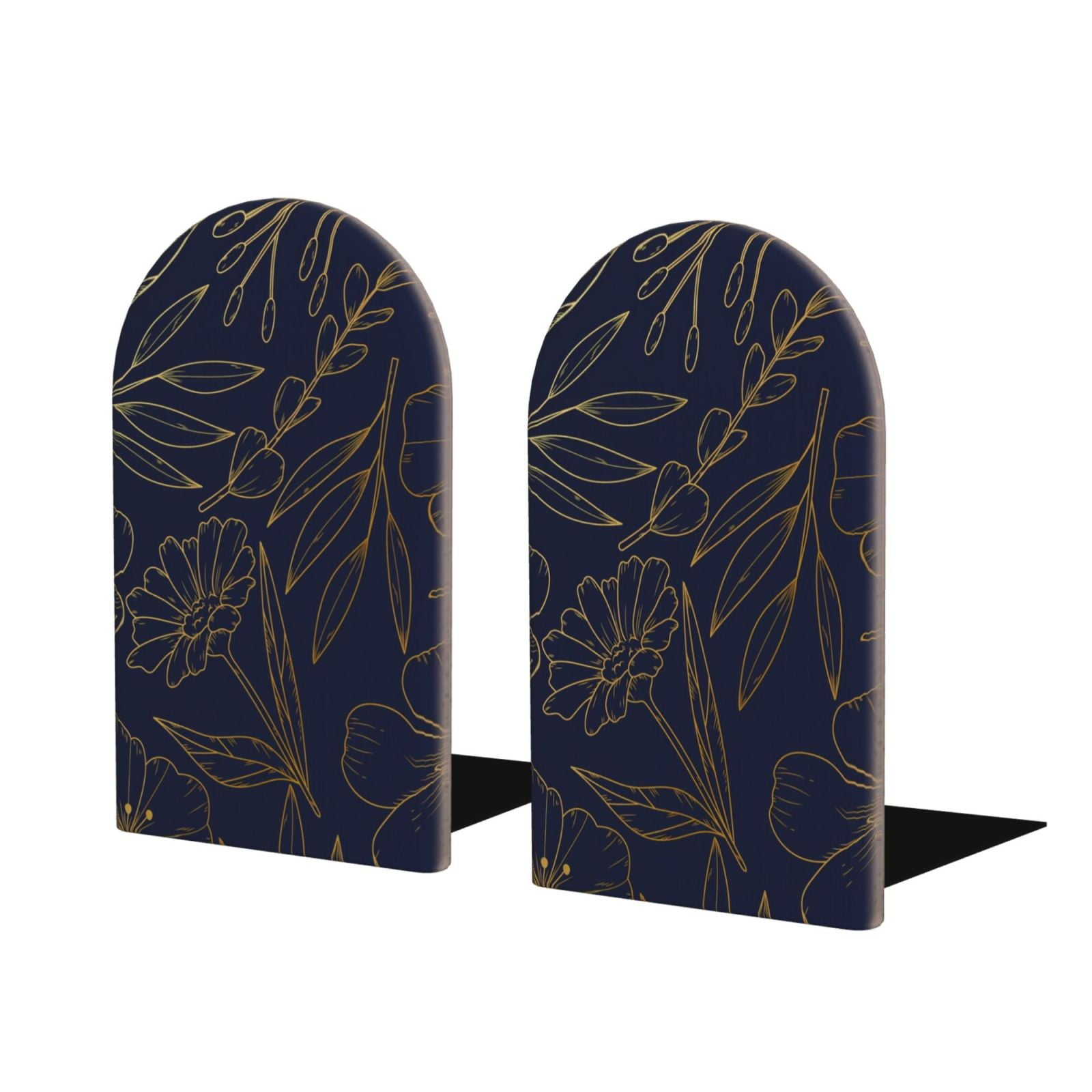 Tebeau Copper-Gold Gloss Outline Flower Print Wood Bookends for Shelves ...
