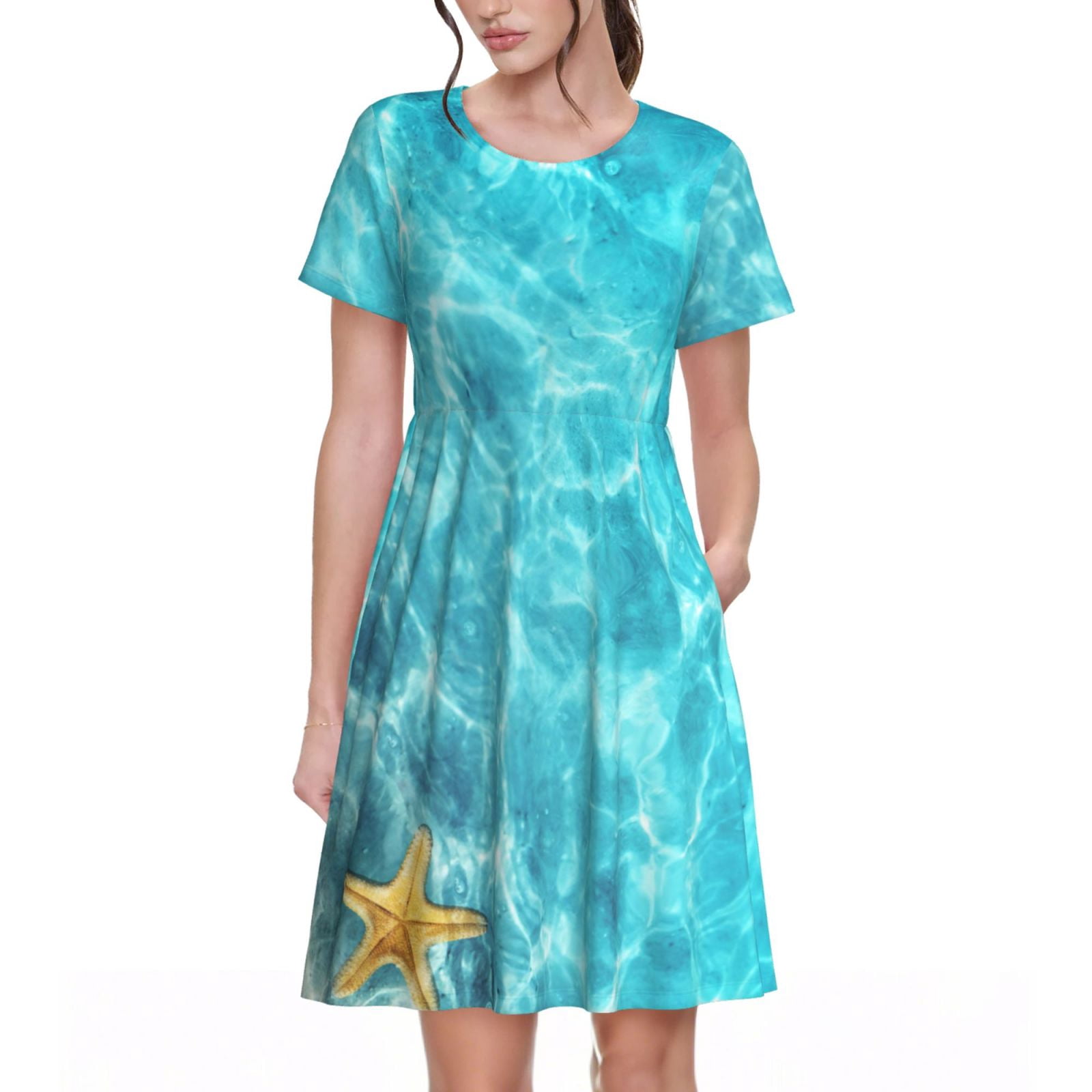 Tebeau Coral And Seashell On The Beach Print Women's Sundress Casual ...