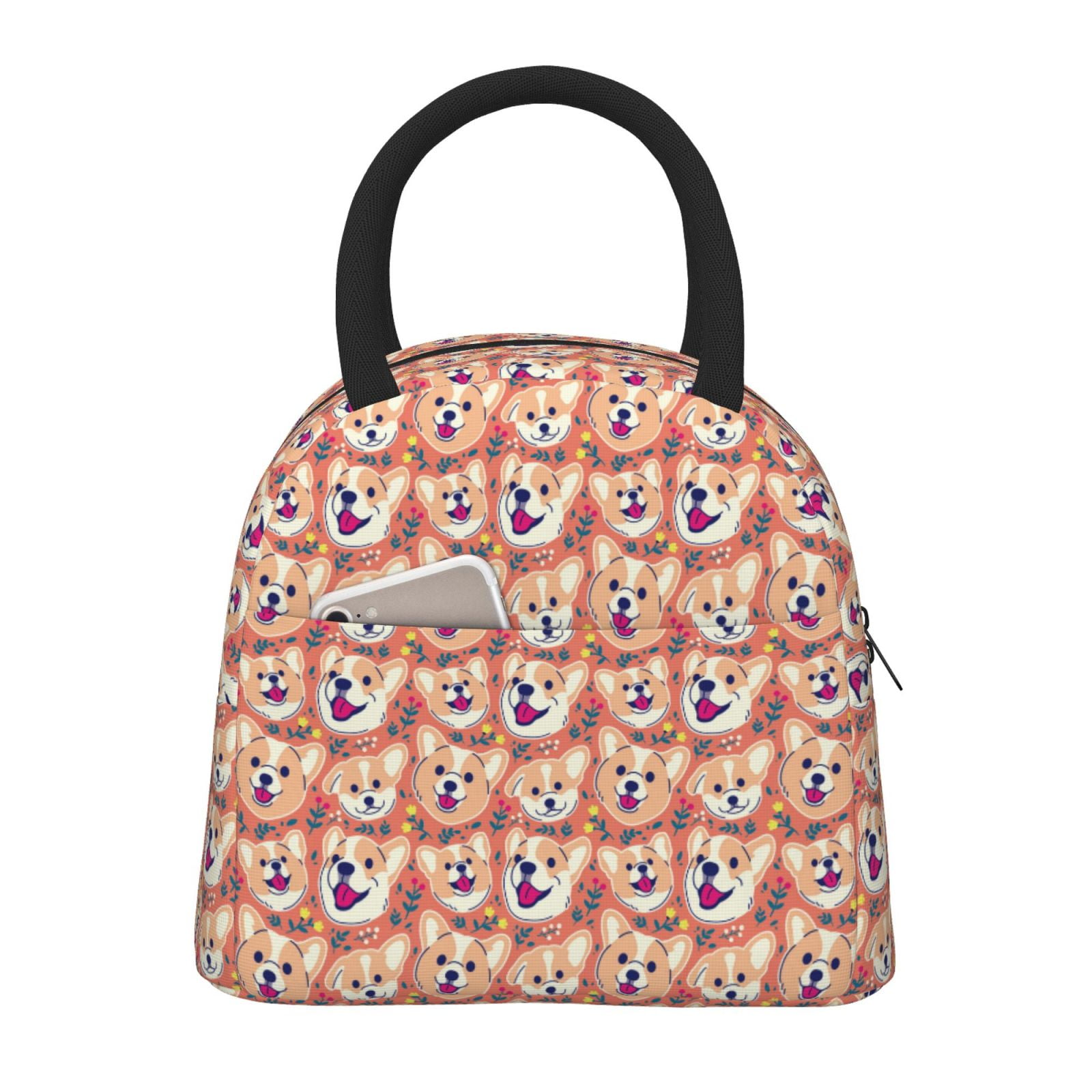 Tebeau Corgi Head with Floal Print Lunch Box Lunch Bag for Women Adults ...