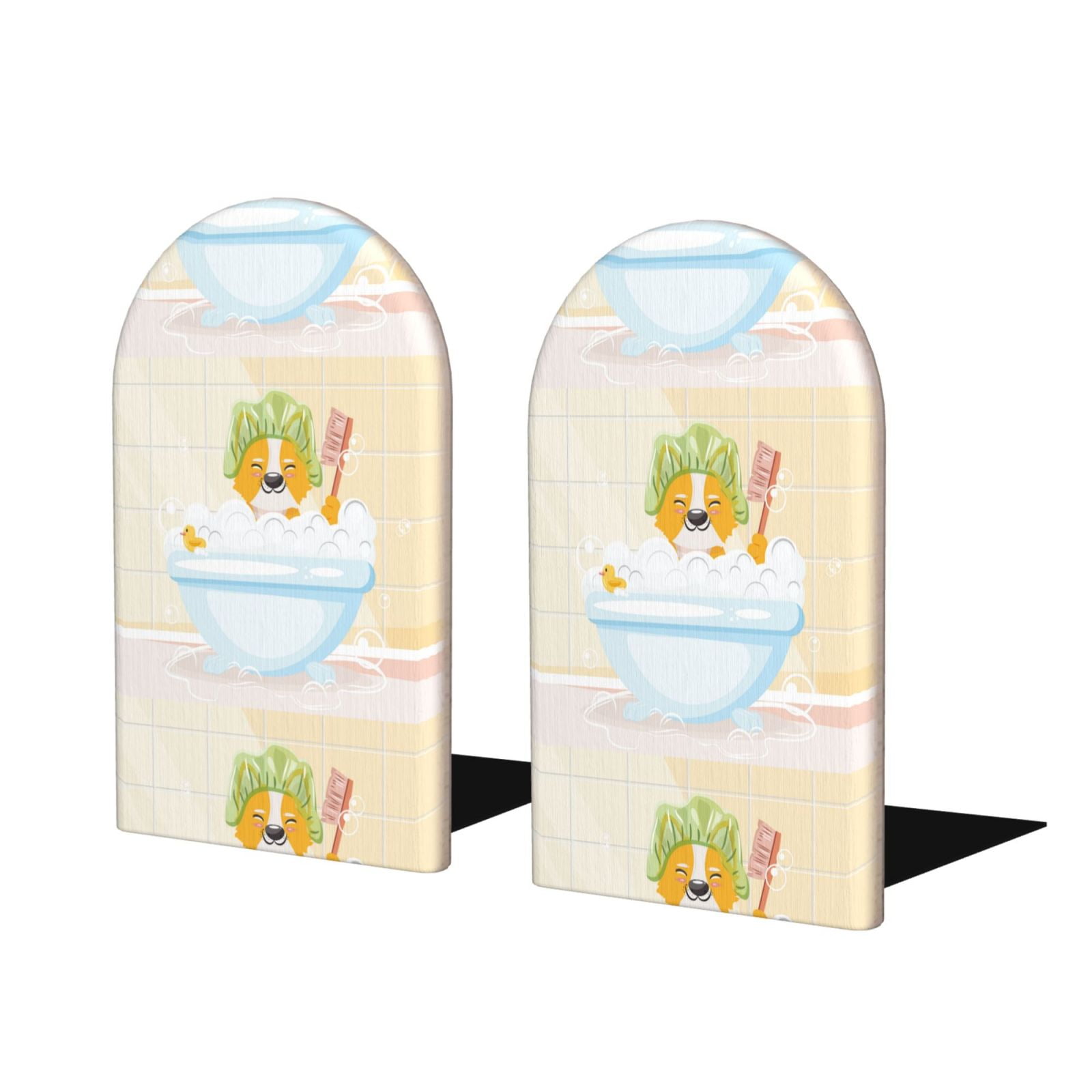 Tebeau Corgi In The Shower Cap Bathing Print Wood Bookends for Shelves ...
