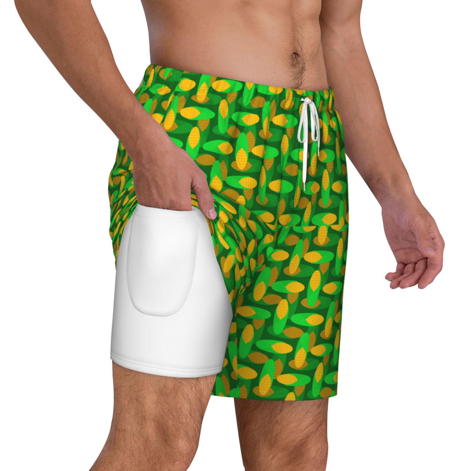 Tebeau Corn 4 Print Men's Swim Trunks with Compression Liner,Bathing ...