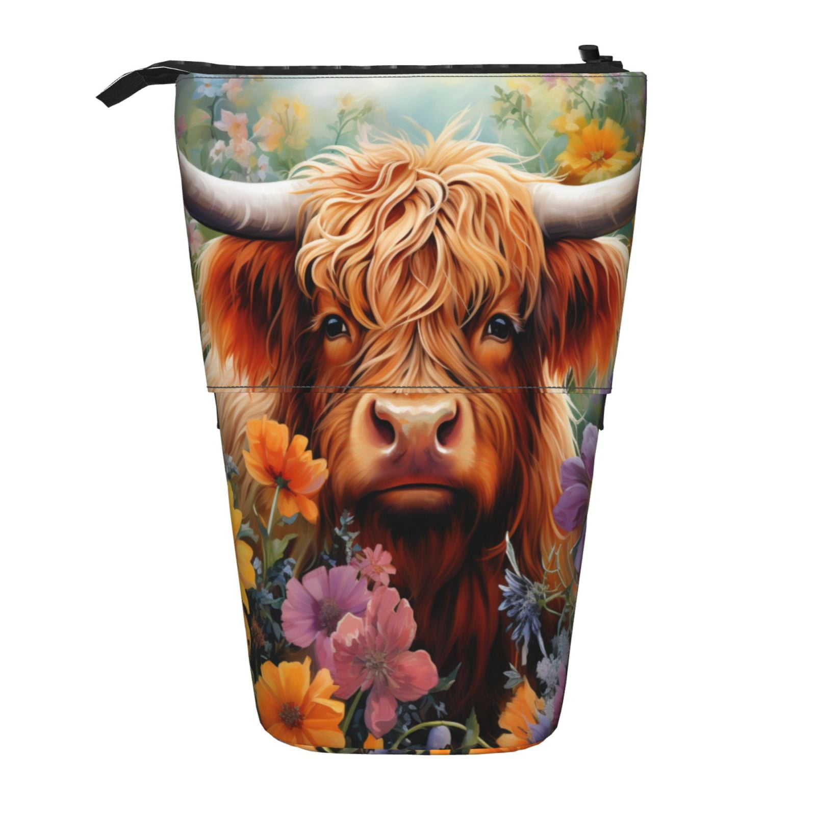 Tebeau Countryside Colorful Floral Cow Print Telescopic Pencil Bag Pen ...