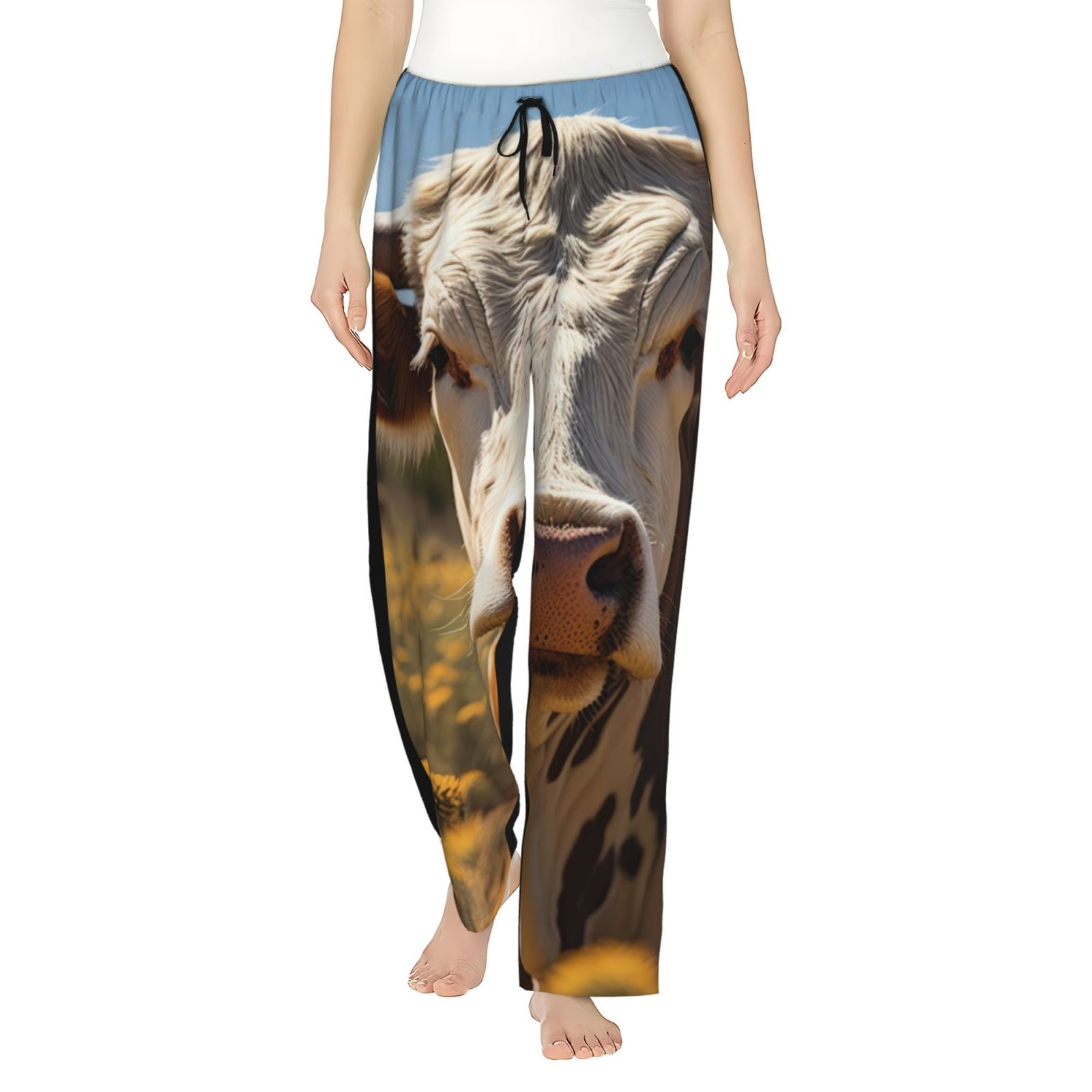 Tebeau Countryside Flower Cow Print Women Pajama Pants Women's ...