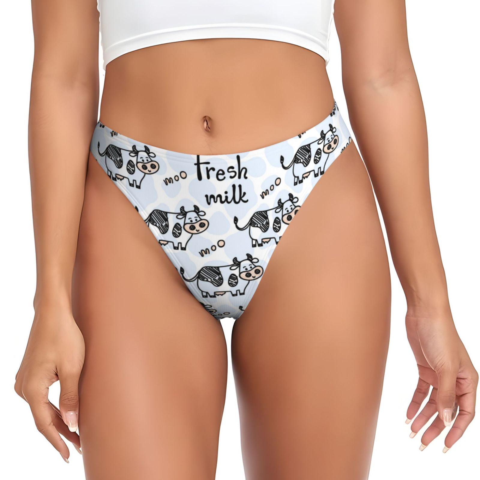 Tebeau Cow With Fresh Milk Print G-String Thongs for Women Seamless Thong Underwear Sexy ...