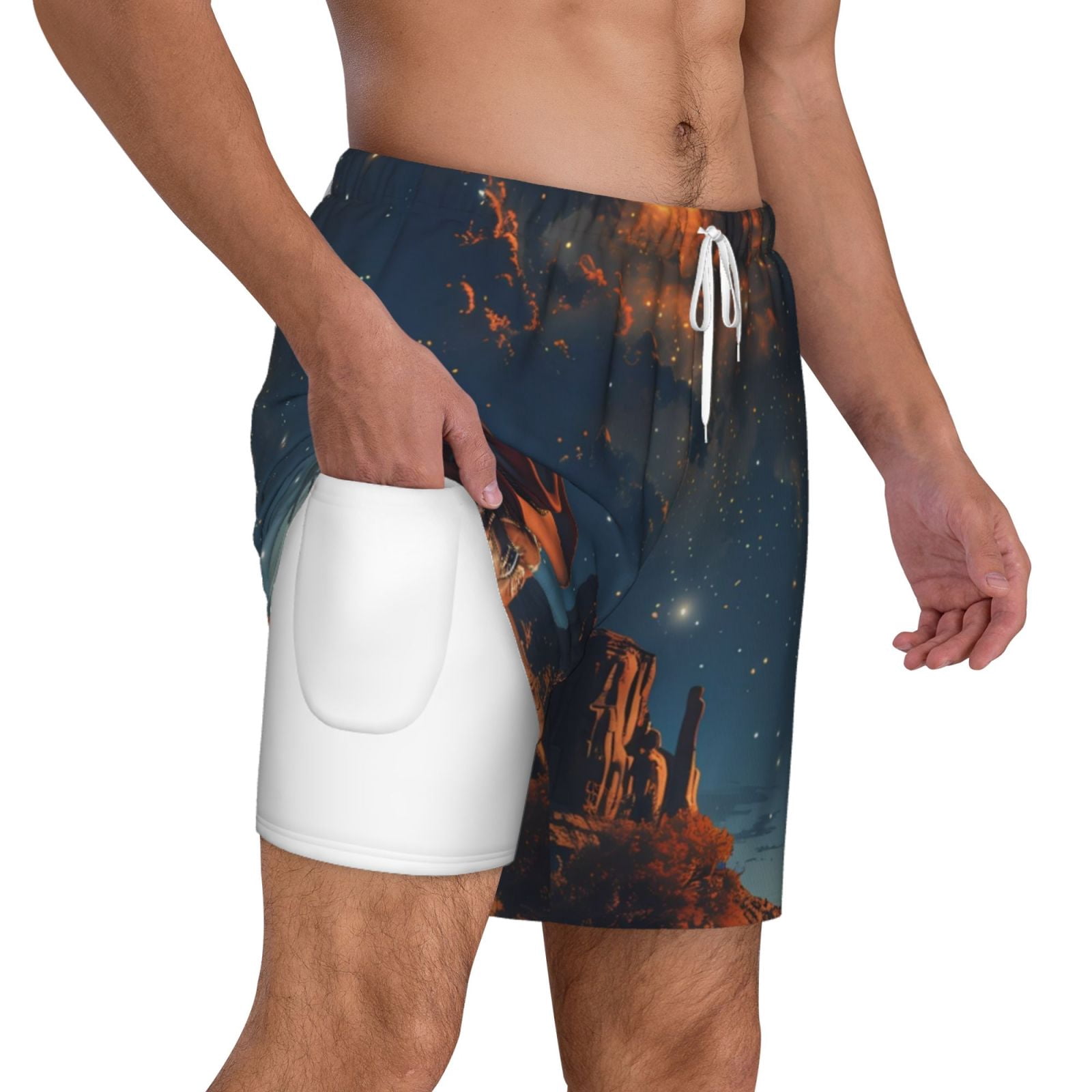 Tebeau Cowboy Boots Under Starry Sky Print Men's Swim Trunks with ...