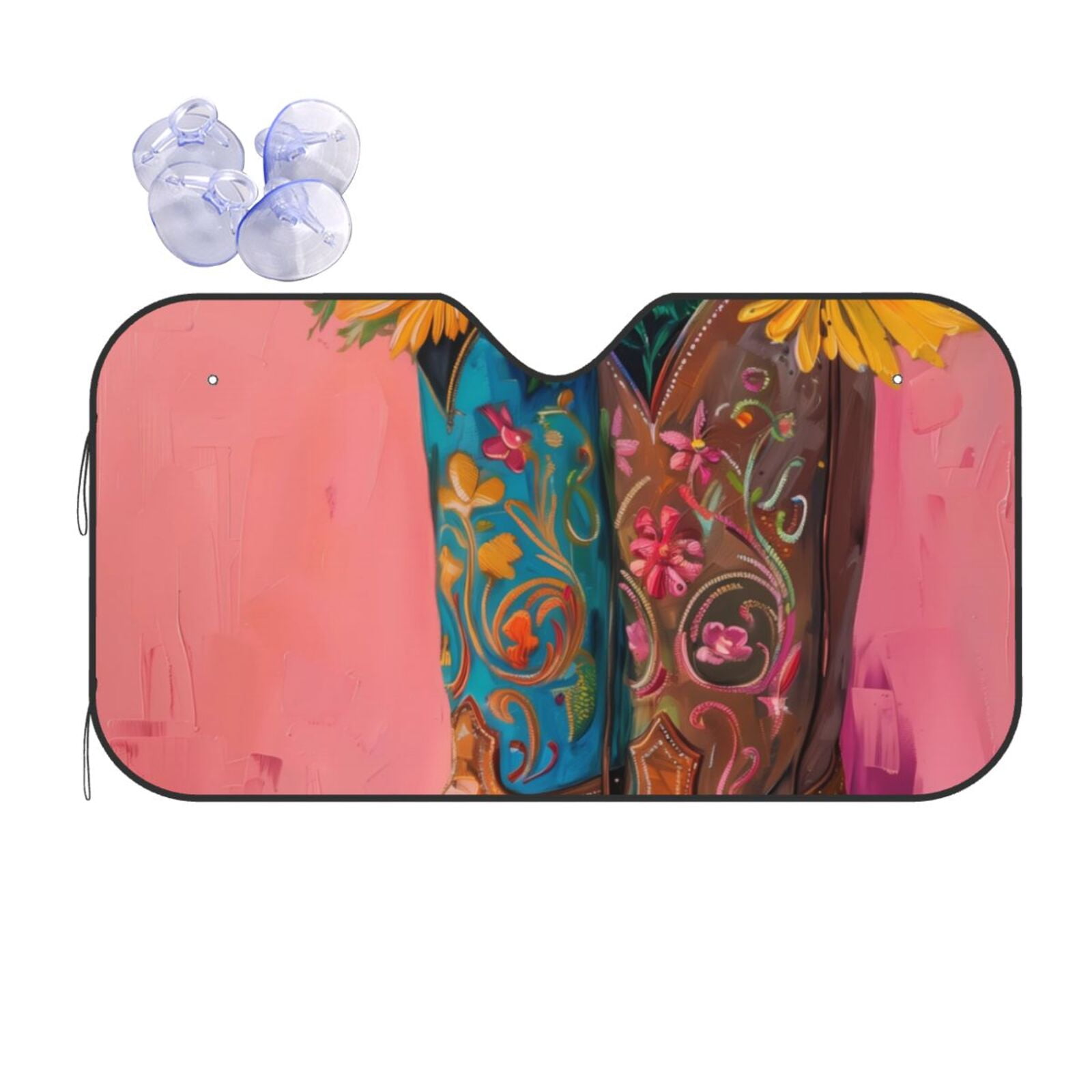 Tebeau Cowboy Boots With Flowers Print Foldable Car Windshield Sun ...