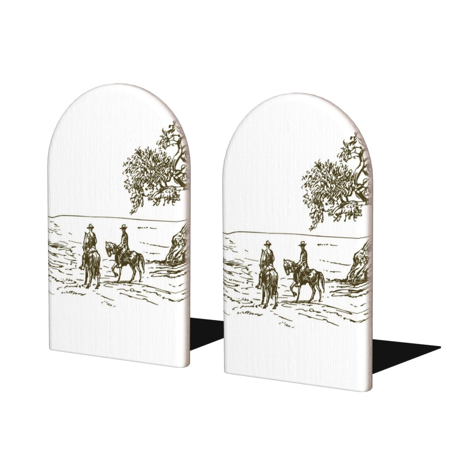 Tebeau Cowboys Riding A Horse Near A Tree Print Wood Bookends for ...