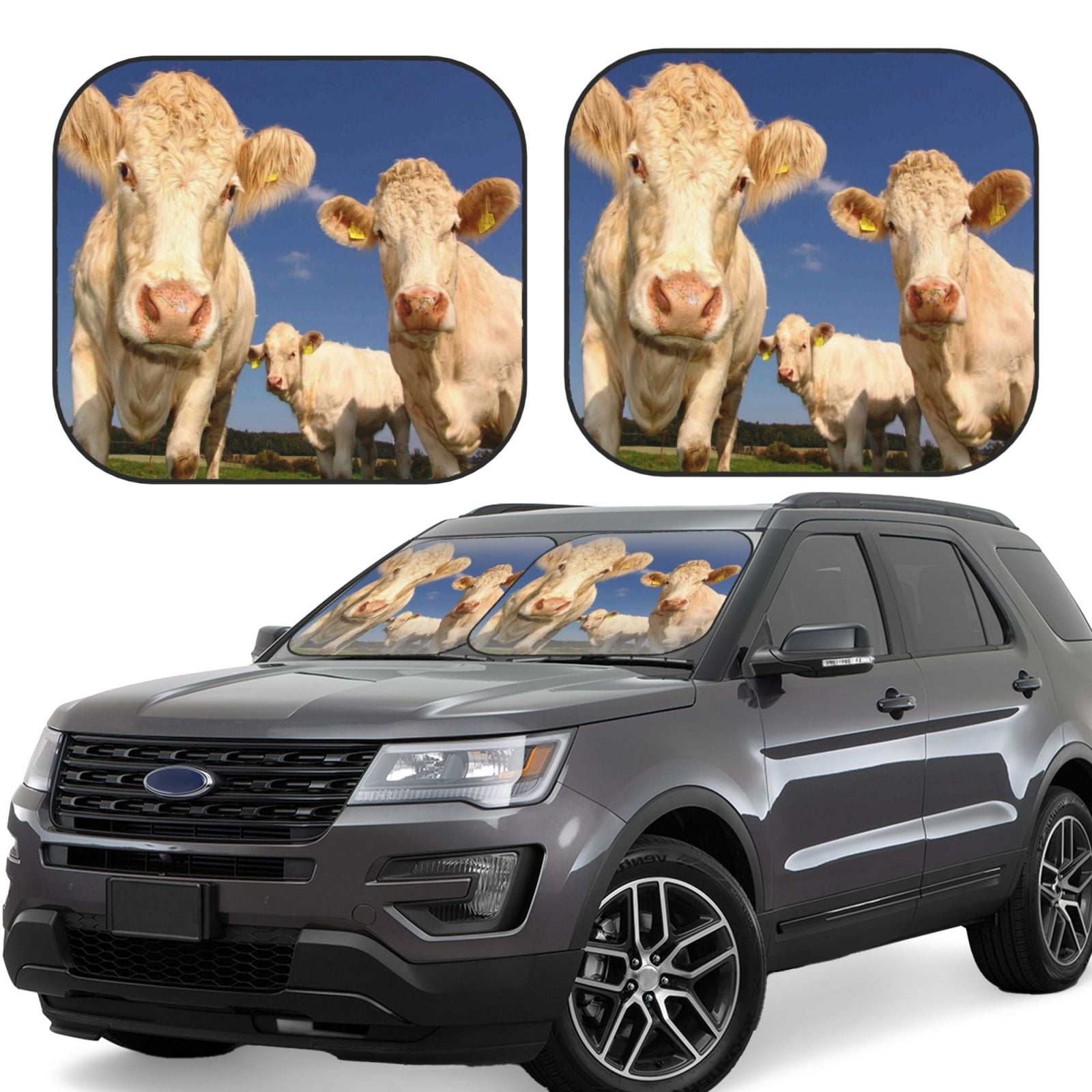 Tebeau Cows Cattles Print Foldable Car Windshield Sun Shades Universal ...