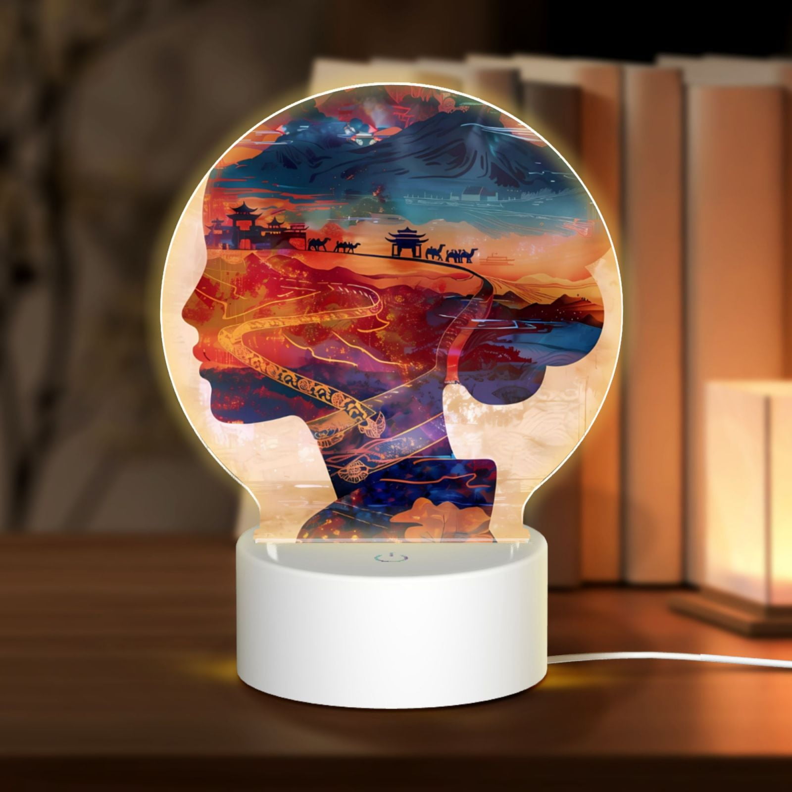 Tebeau Cultural Silhouette Journey Print Round Acrylic Night Light ...