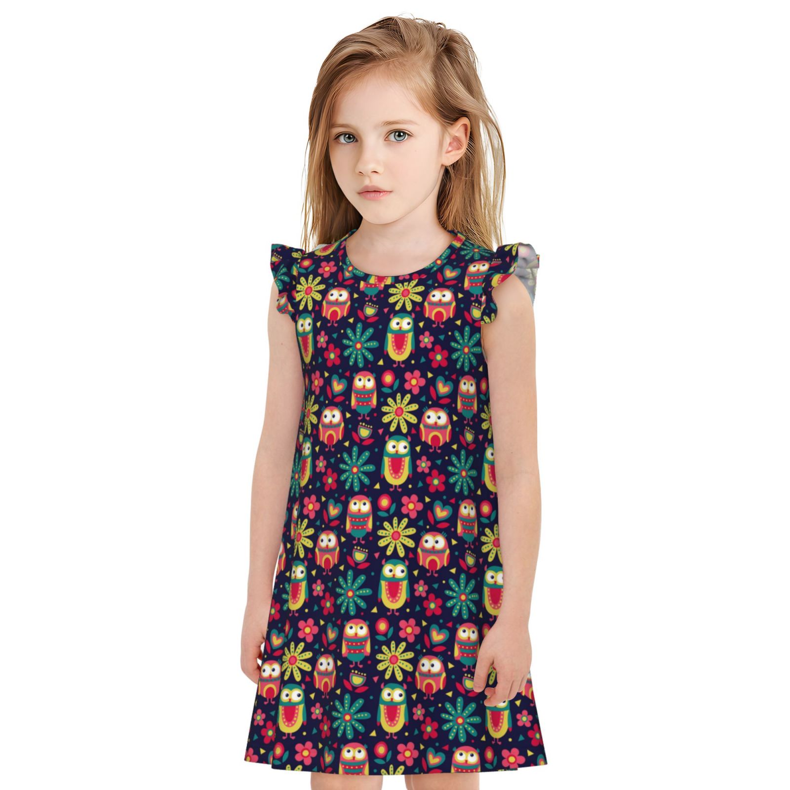 Tebeau Cute Animal Print Girls Nightgowns Flutter Sleeve Pajamas Dress ...